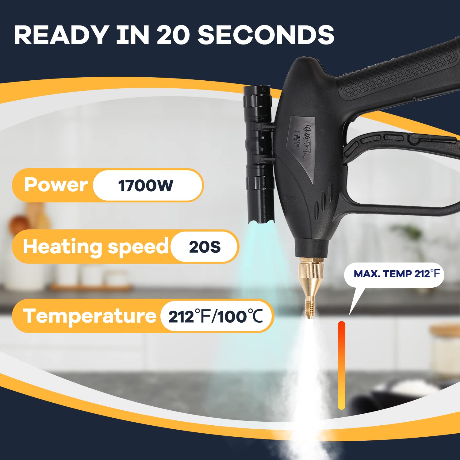 Moongiantgo 1700W High Pressure Steam Cleaner Handheld Portable Instant Steam Cleaning Machinefor Commercial Home USe Kitchen Bathroom Grout Tile Car Detailing (Yellow, 110V)