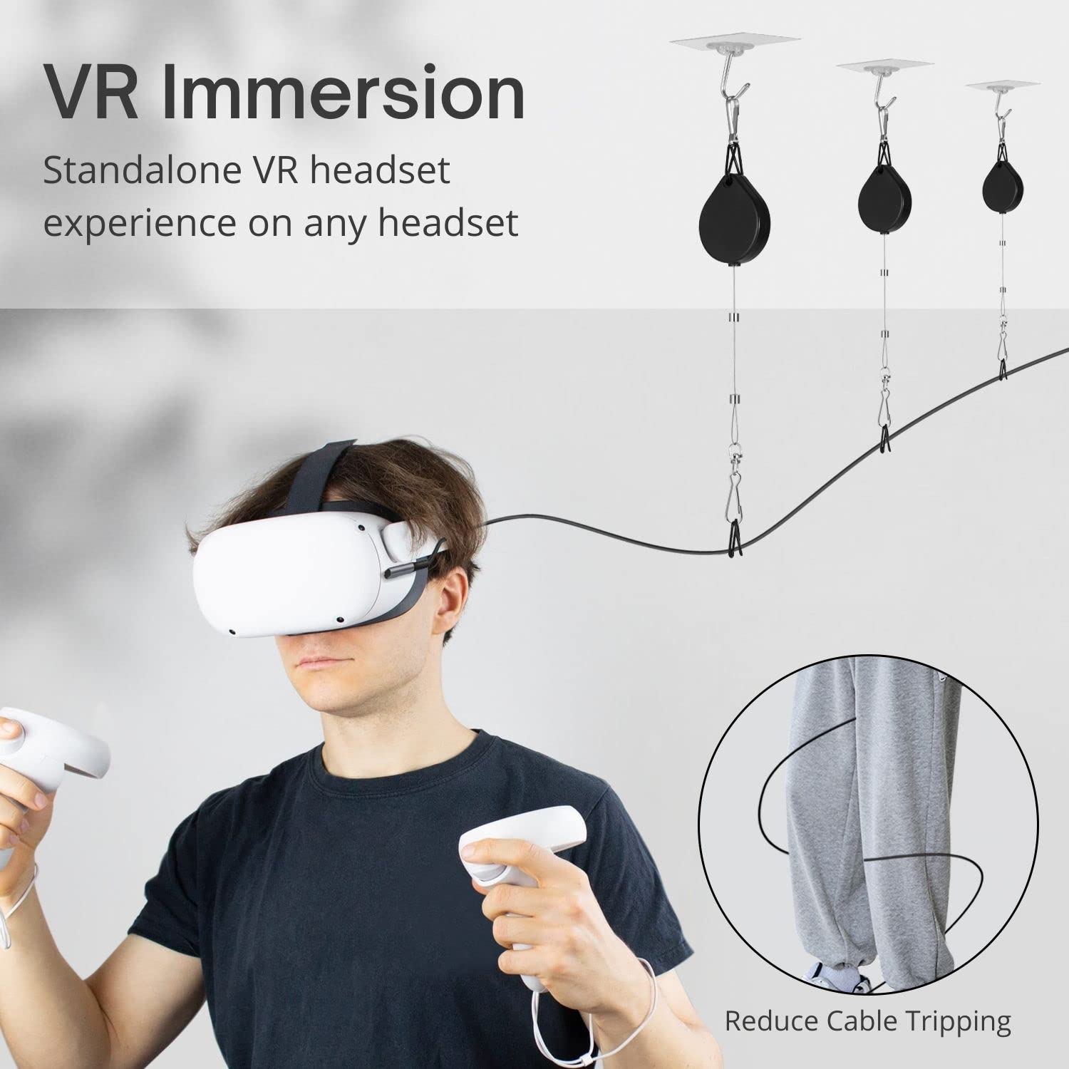 TNP VR Cable Management Retractable Cord Ceiling Cable Management VR Pulley System 6 Pack Black for HMD Link Cable Oculus Meta Quest 2 / Rift S/PSVR/Valve Index/HTC Vive/HP Suspension