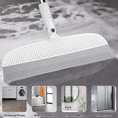 Magic Broom Floor Squeegee Pet Hair Remover, Silicone Squeegee Broom for Floor, Long Handle Squeegee for Carpet, Bathroom Tile, Hardwood, Fur,Garage, Liquid Spills, Fine dust, 51.77in & Hook Holder
