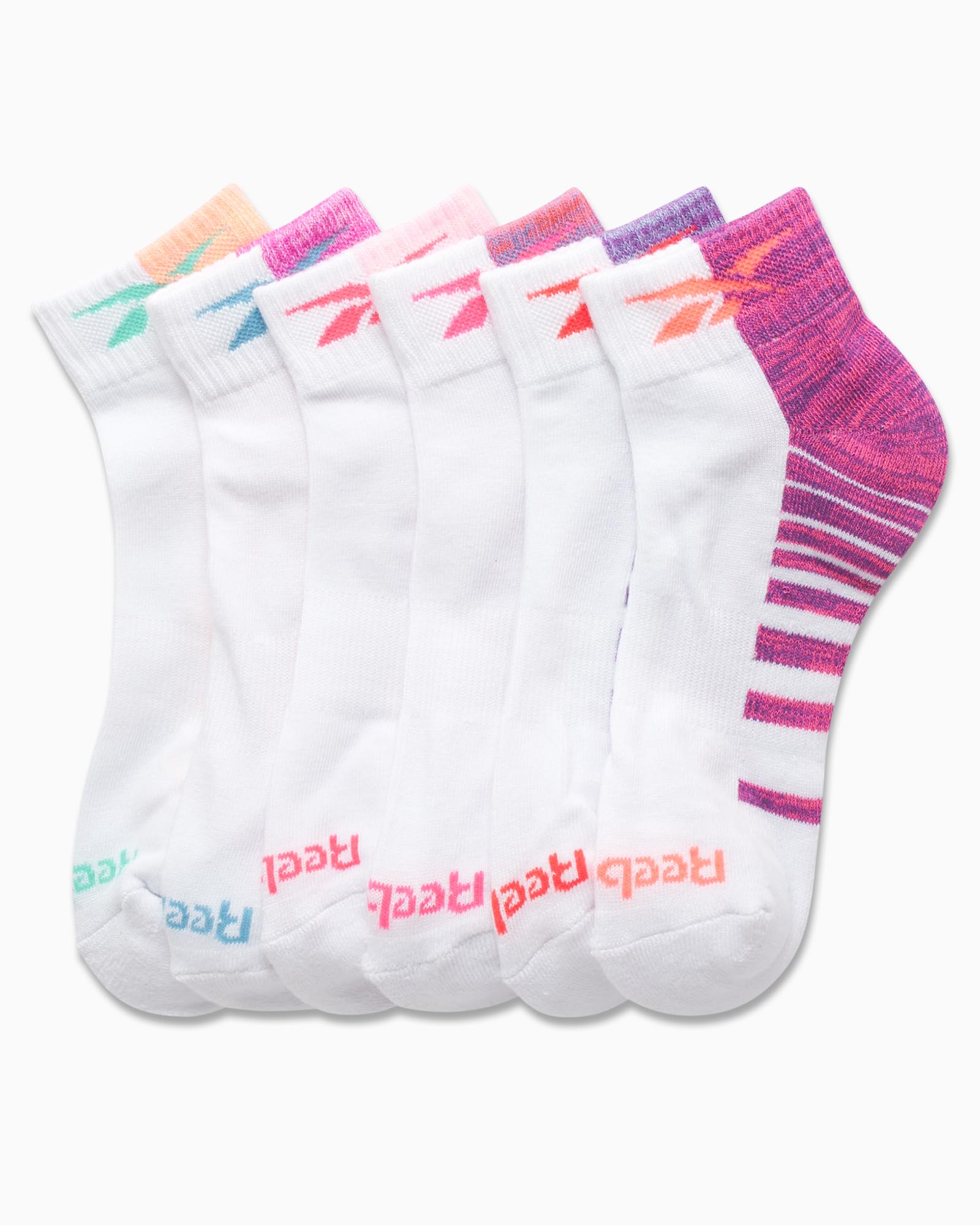 Reebok Girls' Quarter Socks - 6 Pack Performance Cushioned Comfort Quarter Cut Ankle Socks - Athletic Socks for Girls, Size Medium, Black Multi