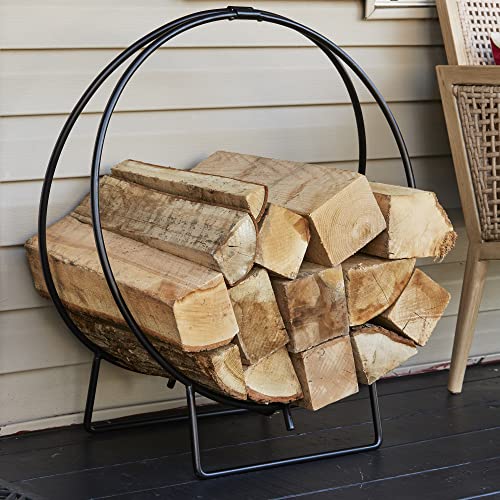 UniFlame Firewood Log Hoop Rack with 1/2" Solid Stock, Black