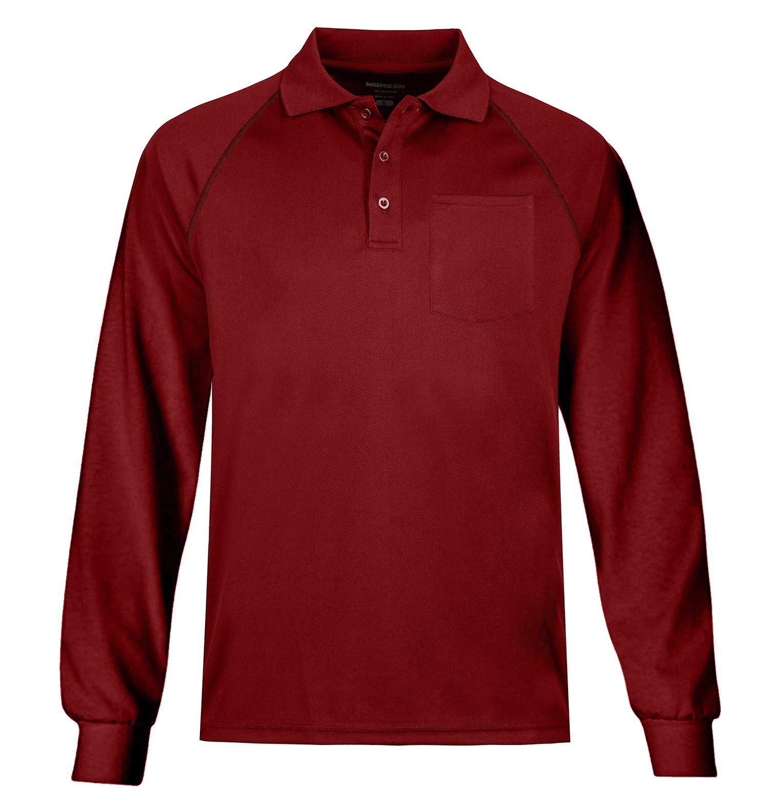 MOHEEN Men's Long/Short Sleeve Moisture Wicking Performance Solid Golf Polo Shirt with Pocket (Wine Red, 2XL)