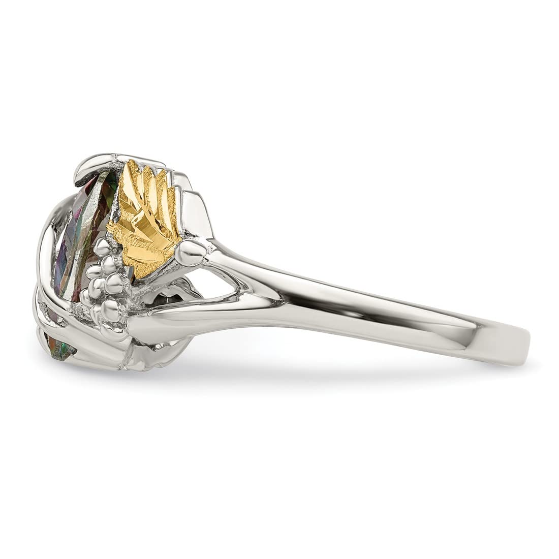 Marquise Mystic Fire Topaz Double Wrap Ring, Sterling Silver, 12k Green and Rose Black Hills Gold Size 7