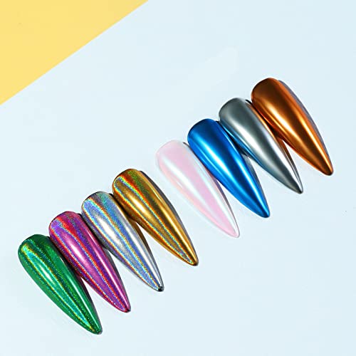 Sunlucky Solid Holographic Laser Powder Holo Golden Silver for Nails Mirror Chameleon Effect Multi Chrome Manicure Pigment Glitter Salon Home Nail Art DIY Decor - Ice Transparent Aurora Nail Powder