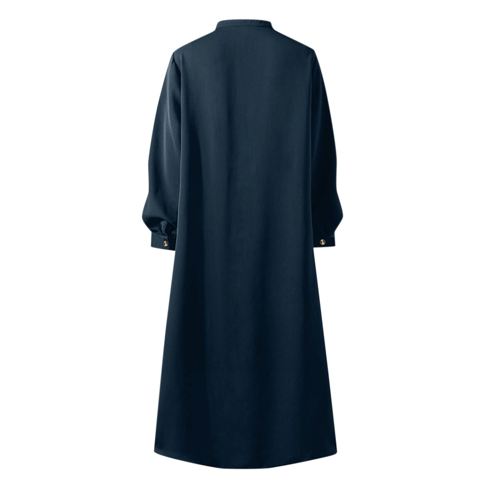 LKPJJFRG High Waist Smocked Flowy Tiered Mixi Dress Tie Back Puff Sleeve Tunic Dress Soft Comfy Pullover Long A-line Dress Navy