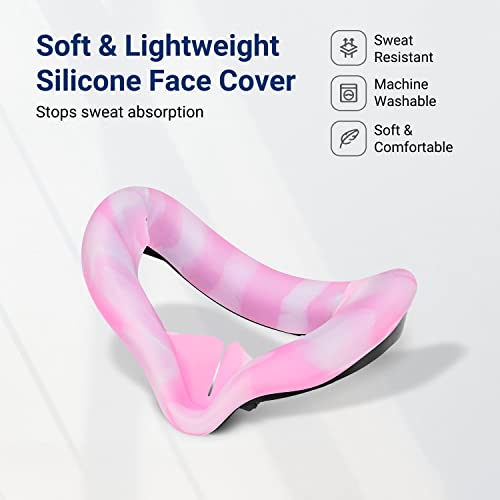 TNP VR Face Cover and Eye Cover for Meta Oculus Quest 2 Face Cushion with Nose Light Blocker - Sweat Guard Silicone Cover for Oculus Quest 2 Face Pad, Cloudy Pink