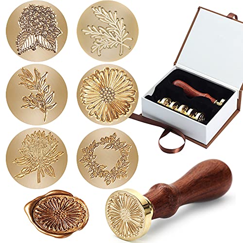 Moptrek tamp Set, 6pcs Plant Pattern Series Sealing Wax Stamps Garden Sculpture Outdoor Decoration