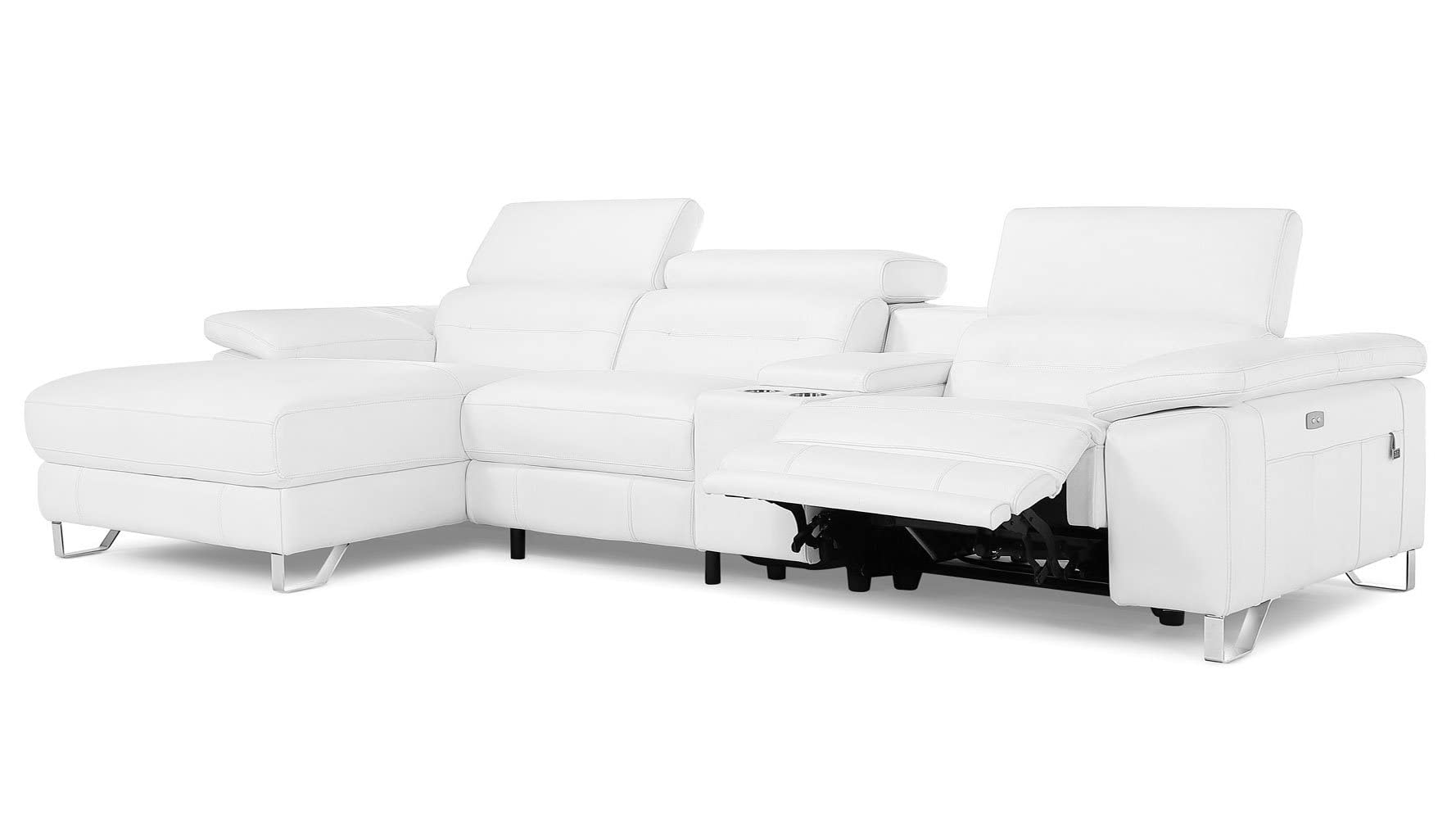 Zuri Furniture Monaco Reclining Leather L-Sectional with Console, White