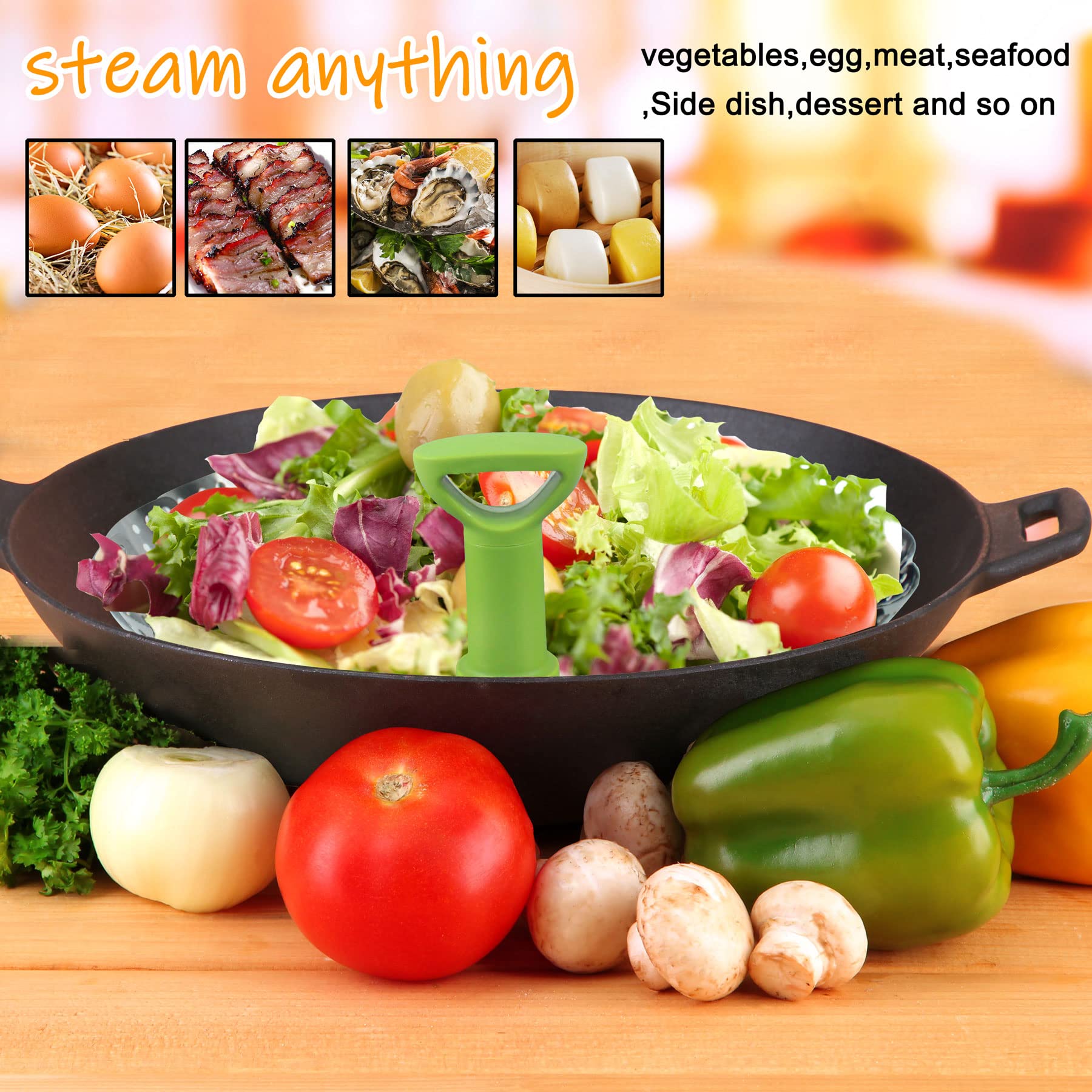 Stainless Steel Vegetable Steamer Basket for Cooking, Food Steamer Basket with Removable Center Handle for Veggie Seafood Cooking, mobzio Folding Expandable Steamer Basket Fit Various Size Pot