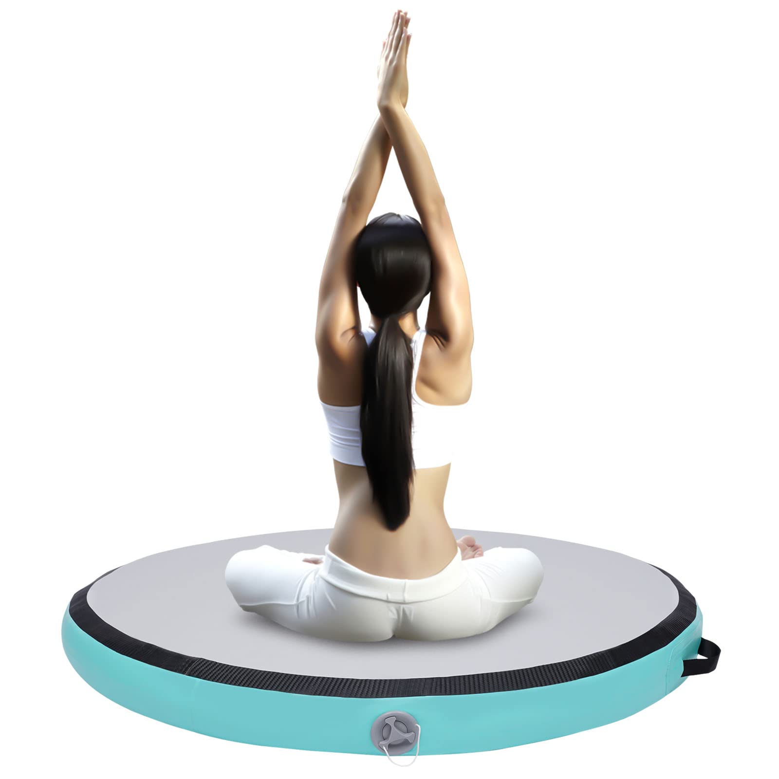 Round Tumbling Mat 3.3FT Air Track Thickened Yoga Mat Inflatable Air Gymnastics Mat with Air Pump Ideal for Home Use Training Cheerleading Yoga Green