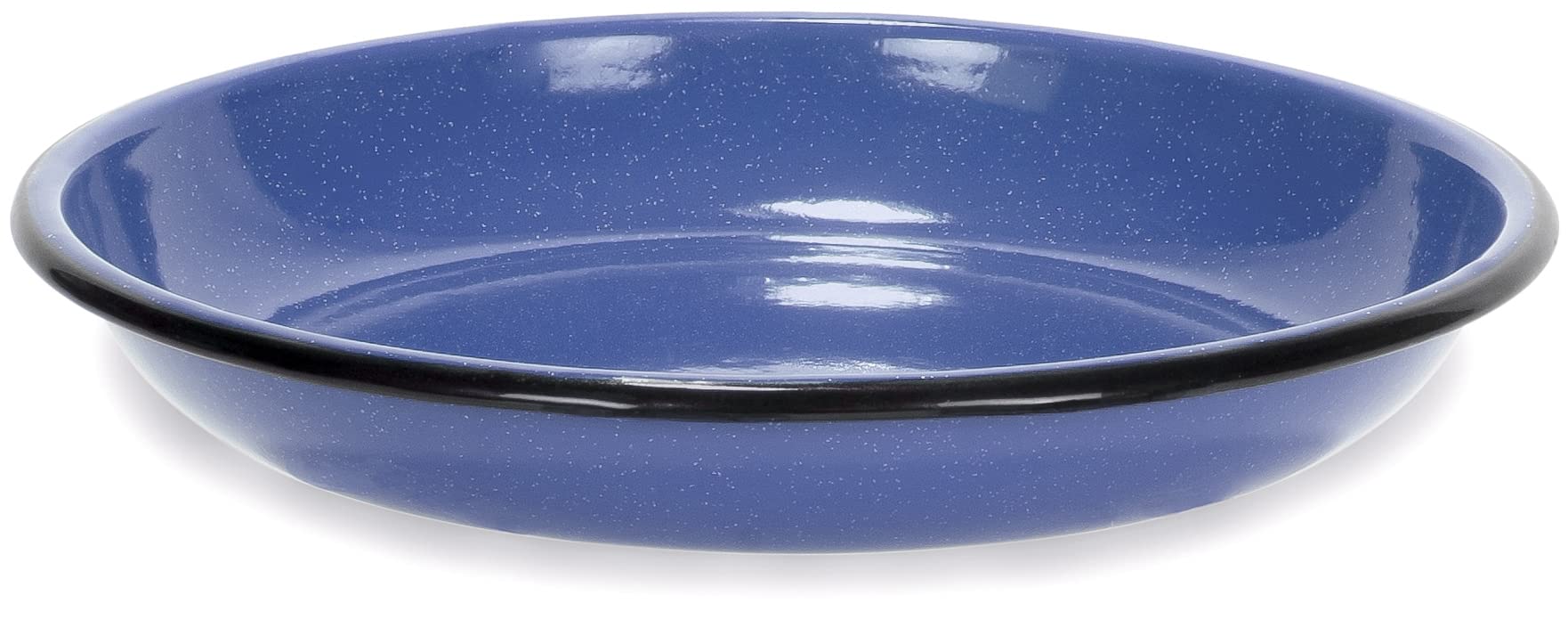 Red Co. Set of 4 Enamelware Metal 10” Round Camping Plates, White-Speckled Blue/Black Rim