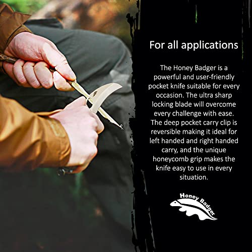 Western Active Honey Badger Pocket Knife, EDC Claw Hawkbill Folding Utility Knife, EDC Knife with Stainless Steel Blade, Claw Pocket Knives, Reversible Pocket Clip - 3.4" (Claw Smooth Large Tan)