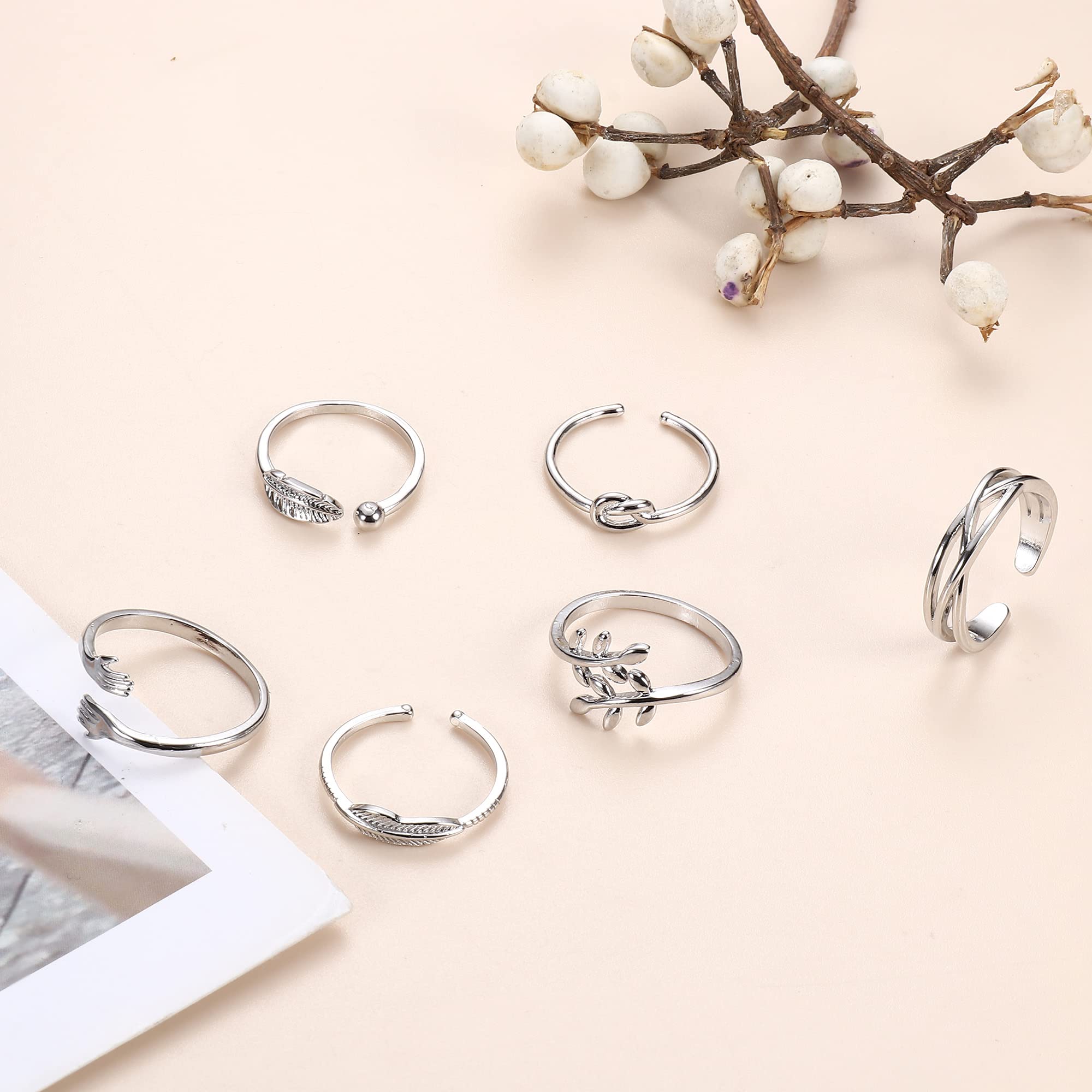 SAILIMUE 12 Pcs Knuckle Rings Toe Ring for Women Arrow Knot Feather Hug Stackable Open Rings Set Thumb Adjustable Rings for Teen