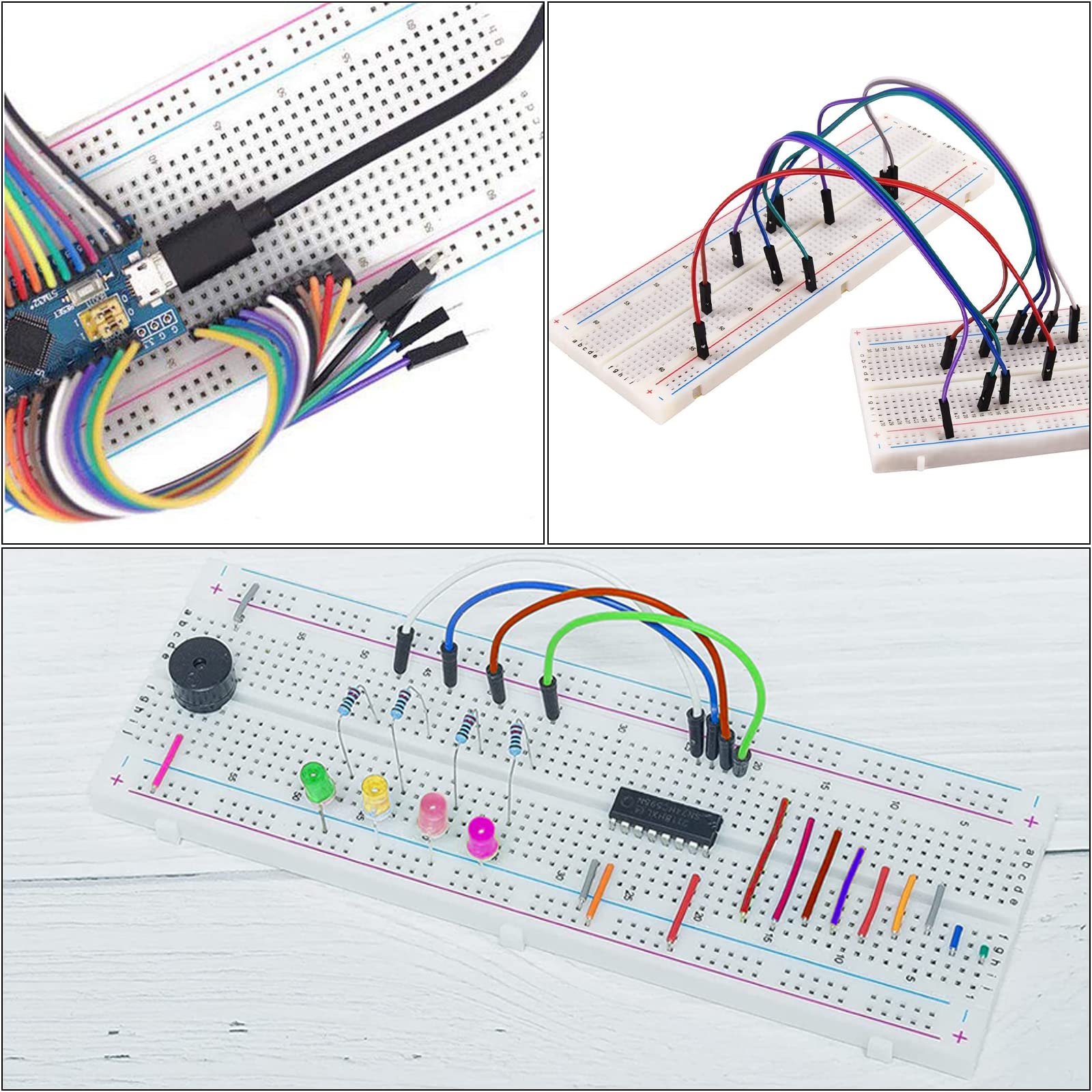 starfa lab Breadboard Kit, Include 3 x breadboard + 3 x 20 cm Jumper Wire m2 m/f2 m/f2 f Compatible with Arduino Raspberry Pi (Set of 6)
