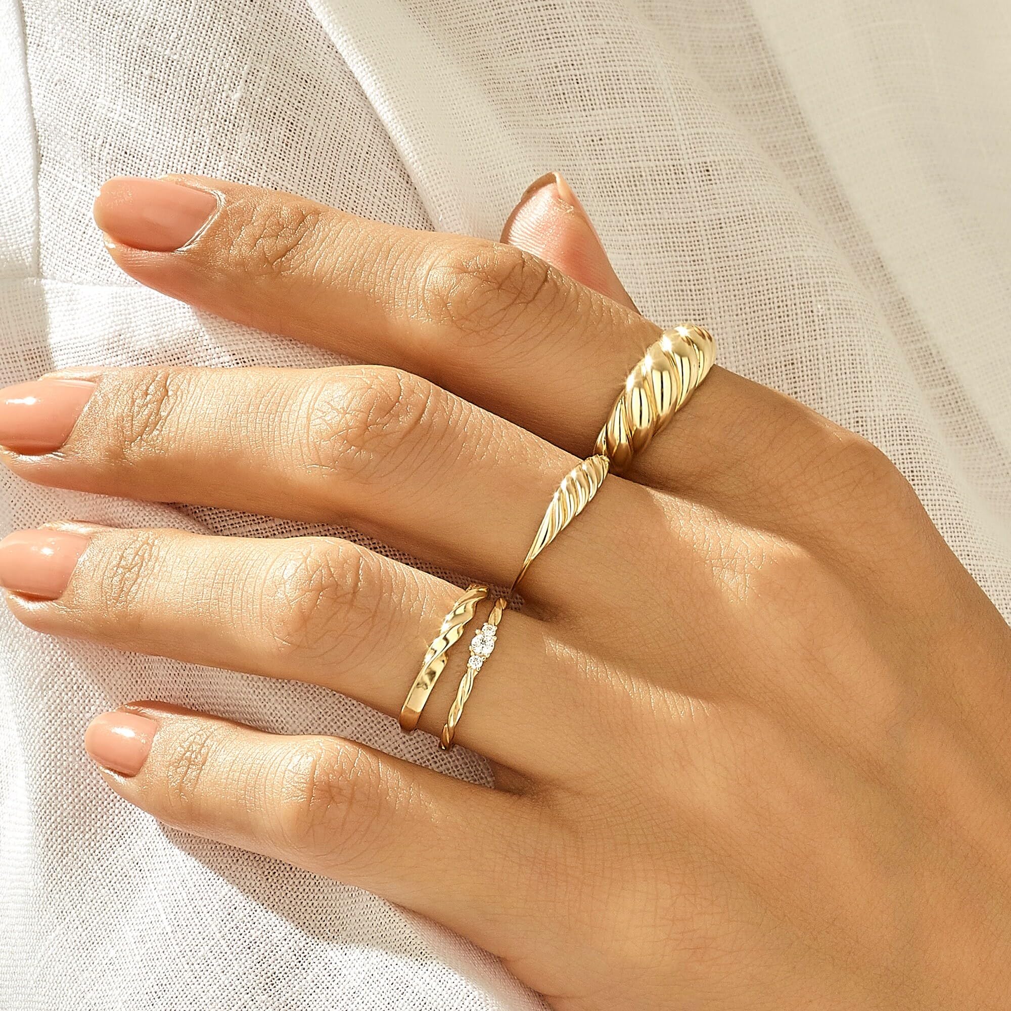Norm Jewels 14k Gold Pinky Ring Twisted Stackable Rings for Women Tiny Croissant Ring Yellow Gold Ring (Yellow Gold, 8)