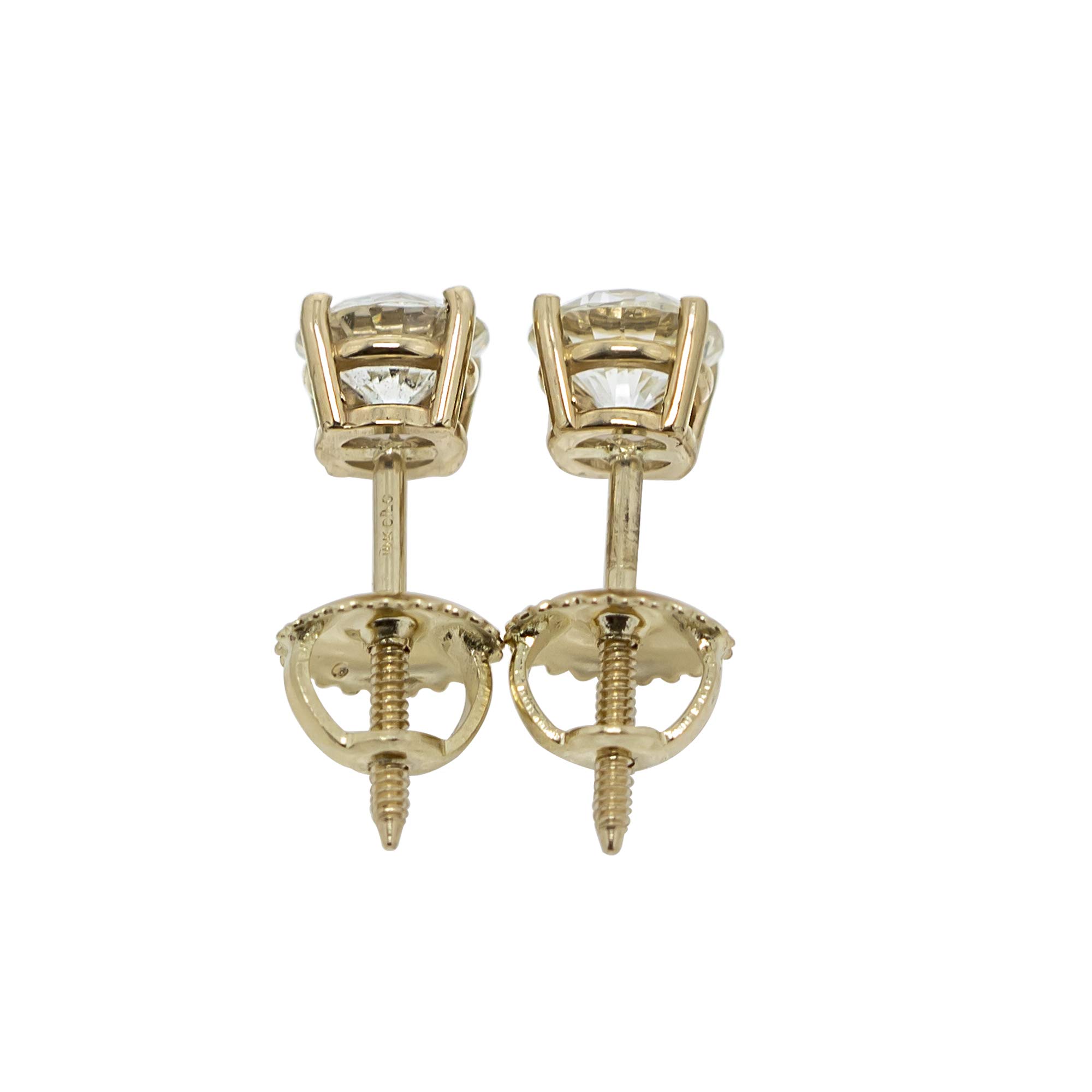 New World Diamonds 14kt Yellow Gold IGI Certified 1 Carat Lab-Created Diamond Earrings Pair Womens Screw Back Stud