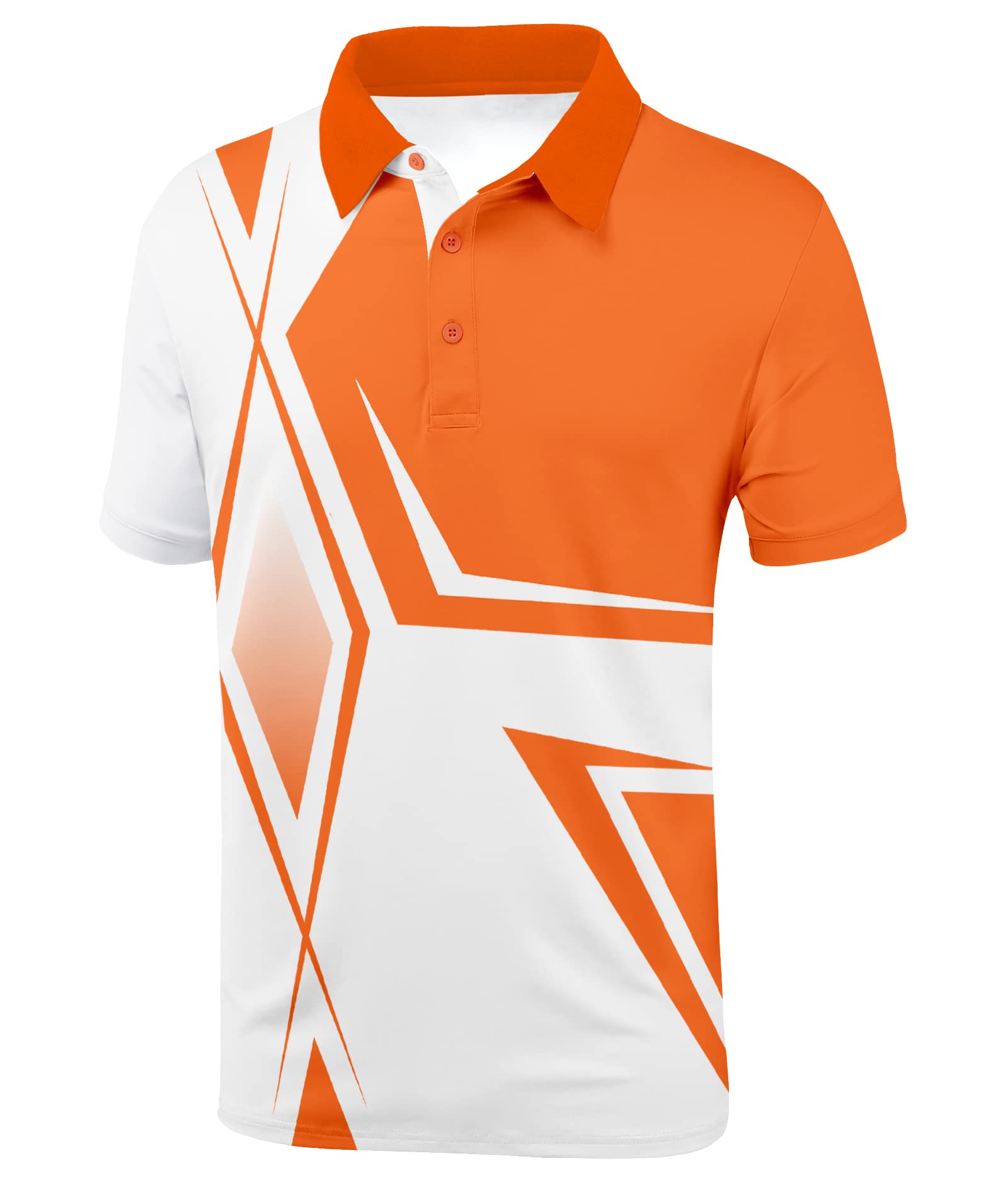 SCODI Mens Golf Shirt Moisture Wicking Performance Sport Short Sleeve Print Golf Polo Shirts for Men White Orange