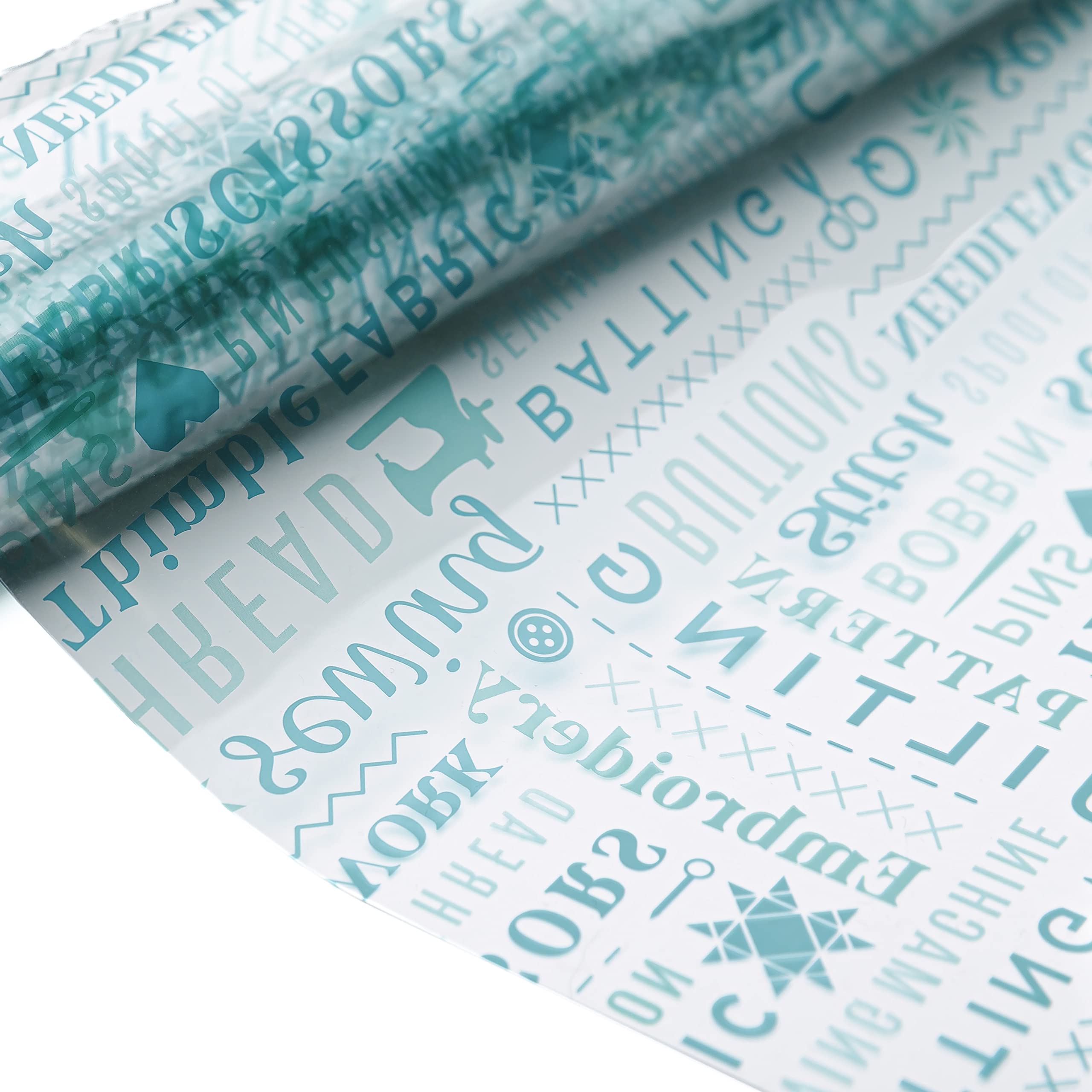 Missouri Star Printed Vinyl Roll 15β x 35β - Sewable Plastic Fabric for Making Tote Bags, Purses, and Craft Projects - Clear PVC Vinyl with Sewing Words