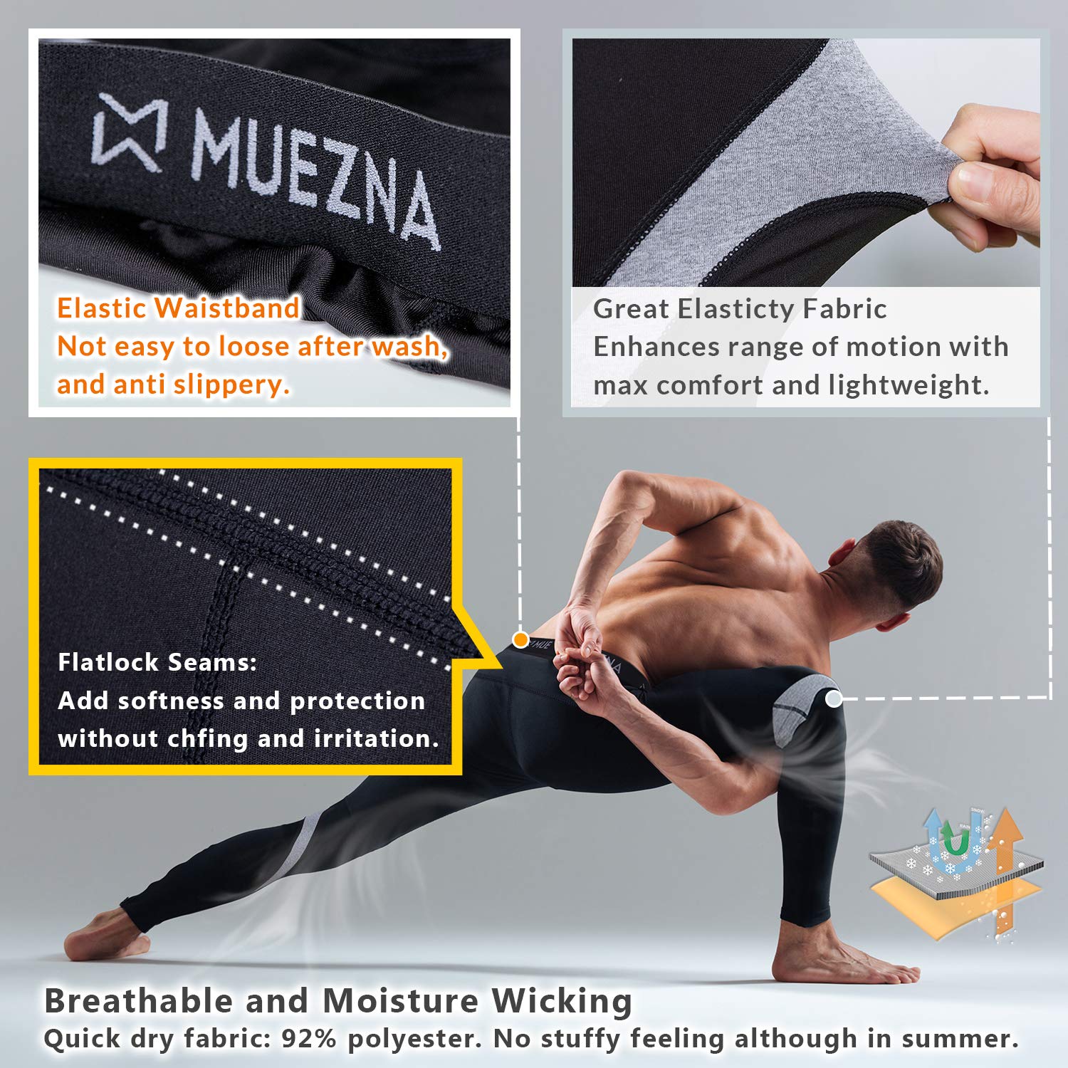Muezna Men's Thermal Top and Bottom Set Underwear Long Johns Base Layer with Soft Fleece Lined… Black