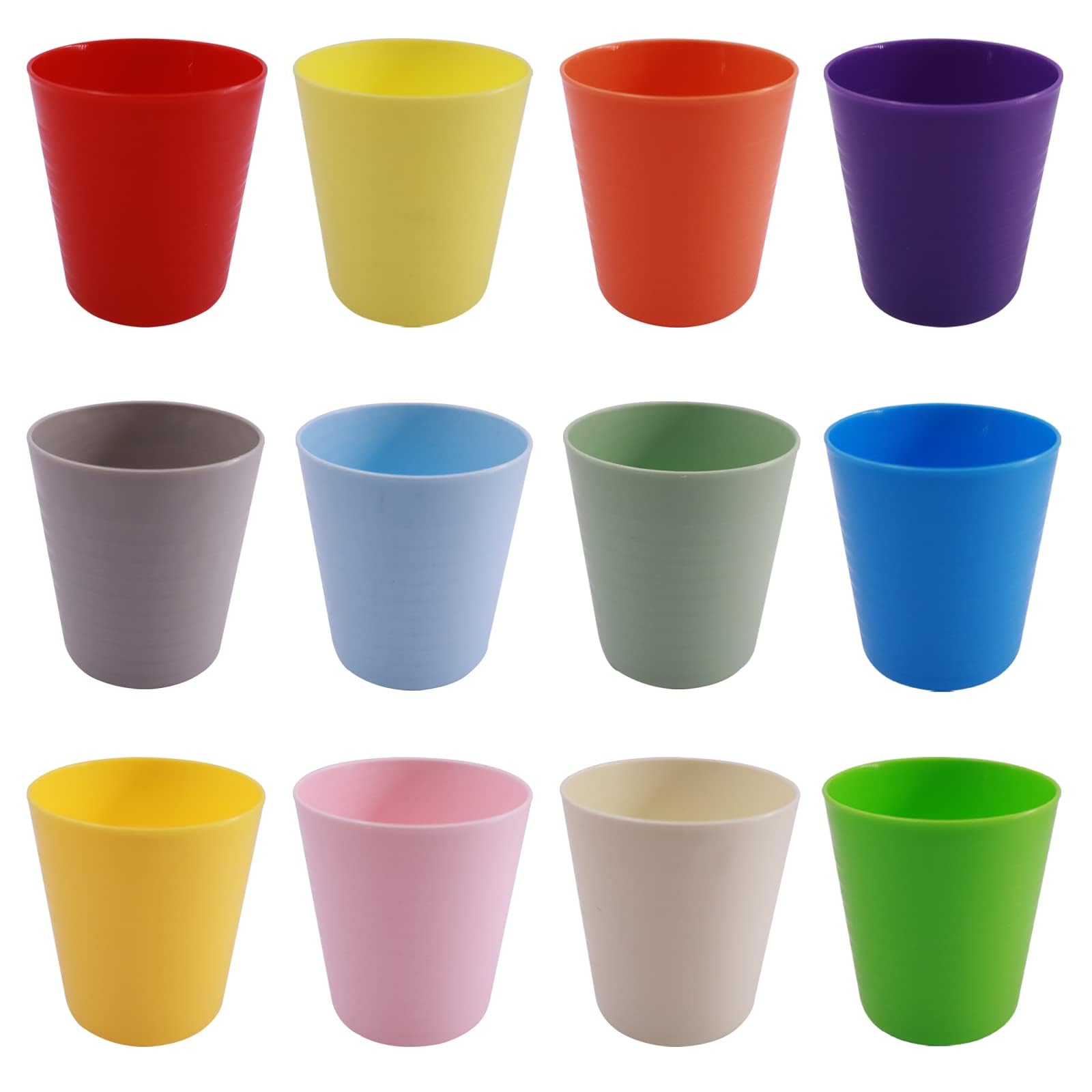 Muulaii Set of 12 Kids Plastic Cups- 8 oz Children Drinking Cups Reusable Unbreakable Plastic Stackable Water Tumblers for Kids & Toddlers Bright Colored- Dishwasher and Microwave Safe