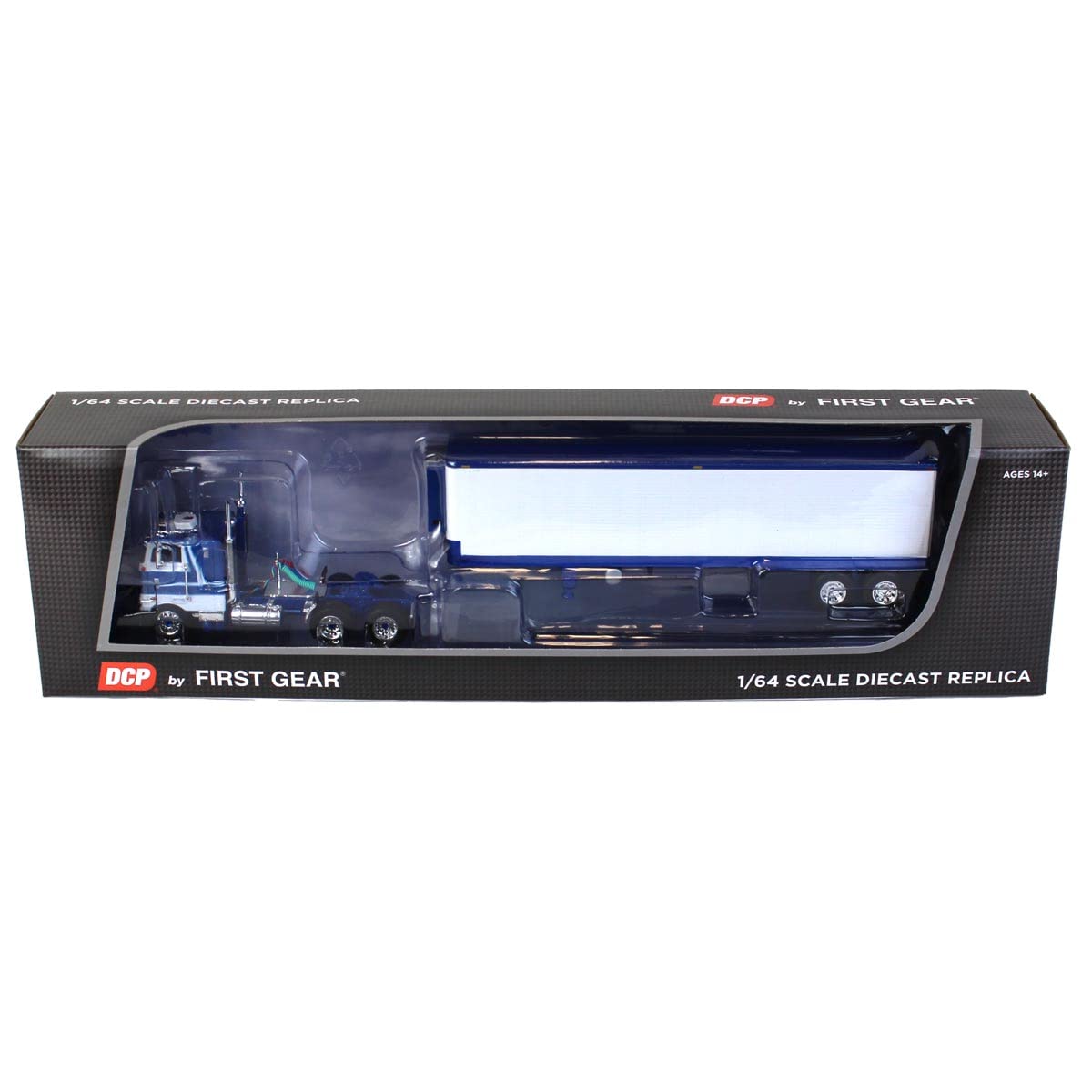 Peterbilt 352 COE 86" Sleeper Cab and Vintage 40' Refrigerated Trailer Surf Blue and White 1/64 Diecast Model by DCP/First Gear 60-1298