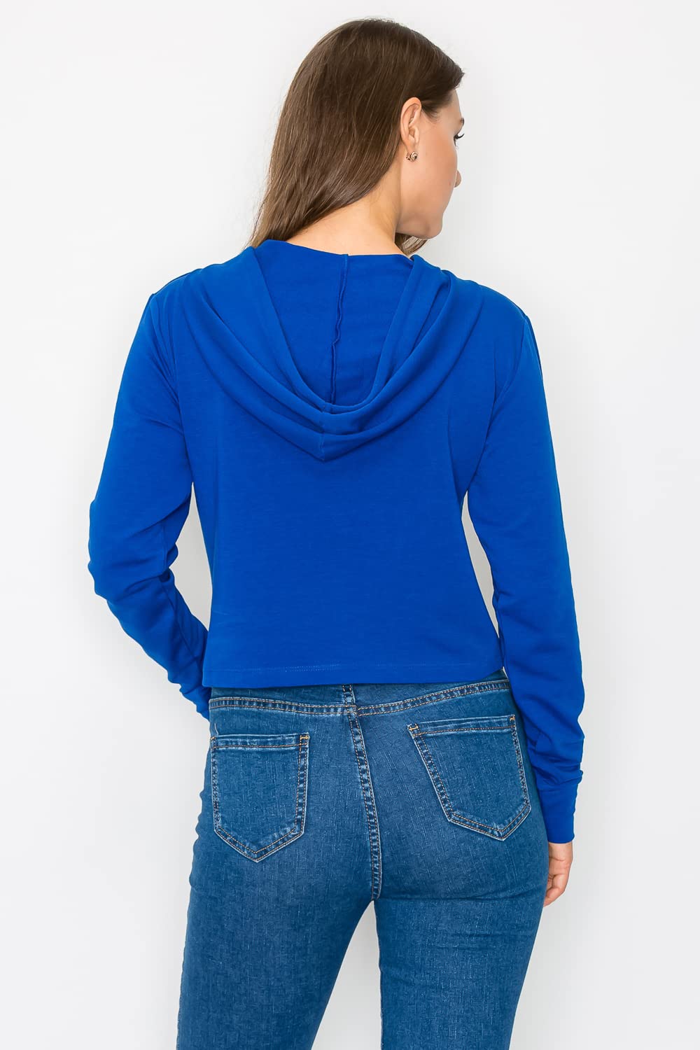 Sheismine Women's Crop Hoodie Pullover - Casual French Terry Long Sleeve Cropped Top Basic Active Running Yoga Sweatshirt FT4805 Royal L