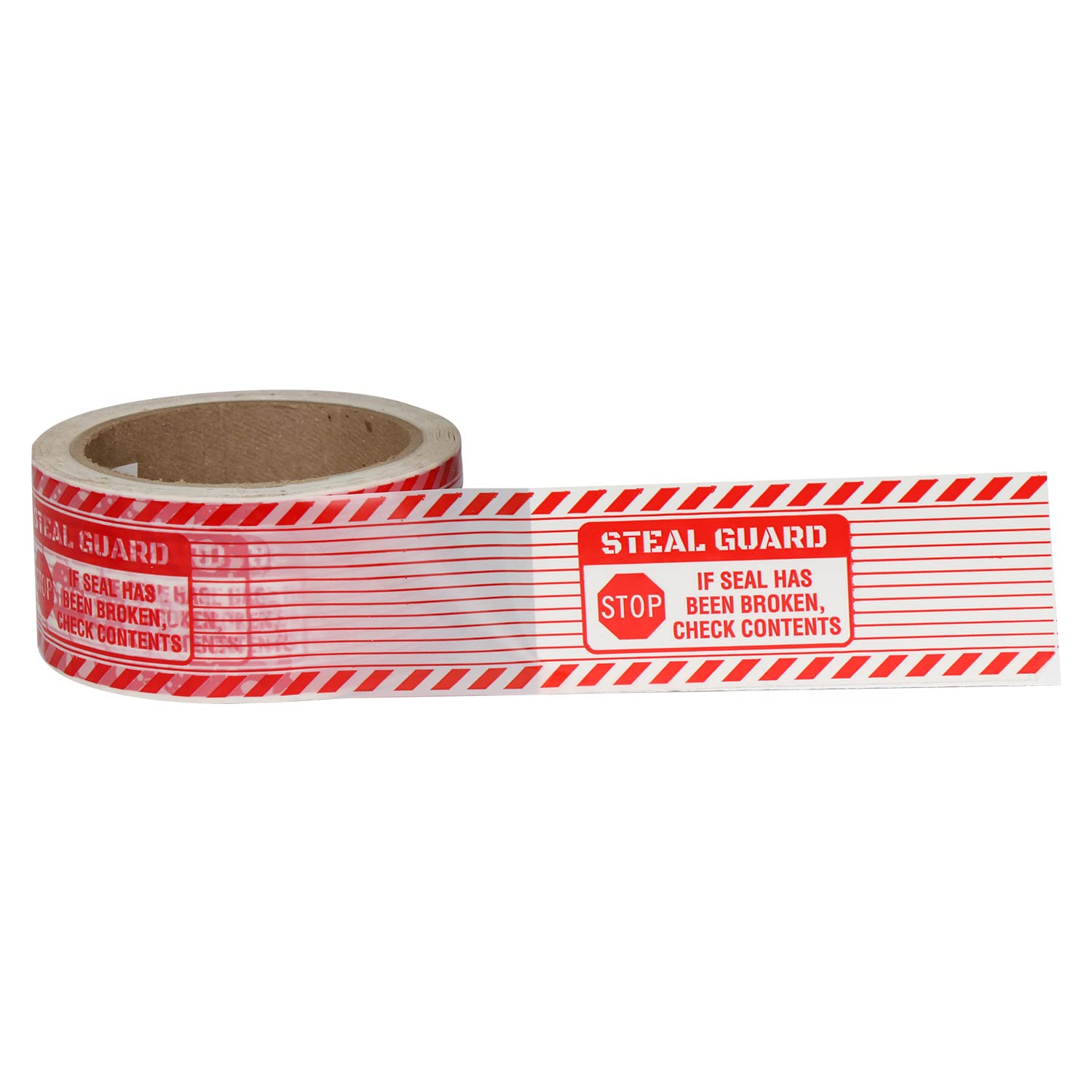 SmartSign 2 inch x 55 Yards âSteal Guard Stop If Seal Has Been Broken, Check Contentâ Tamper Evident Packing Tape, Void Messaging Pattern, 0.92 mil PET Material, Red and White, Made in USA
