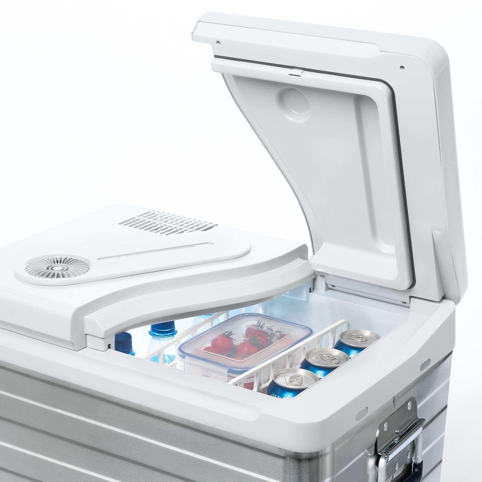 Mobicool MQ40A Portable Thermoelectric Cooling Cooler with Classic Aluminum Trunk Look, 53 Can Capacity, Cool Down to 30°F Below Ambient Temperature
