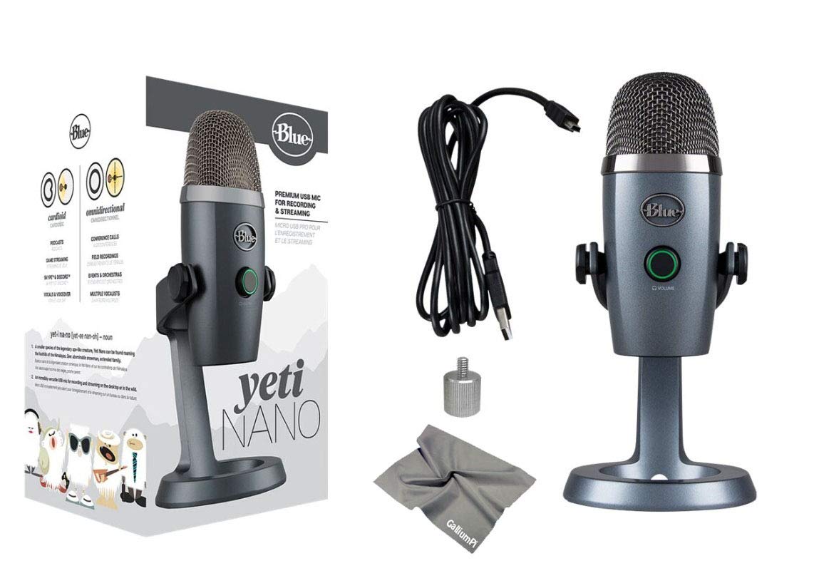Newest Blue Yeti Nano Premium USB Microphone for Gaming, Streaming,Podcasting, PC & Mac with GalliumPi Bundles