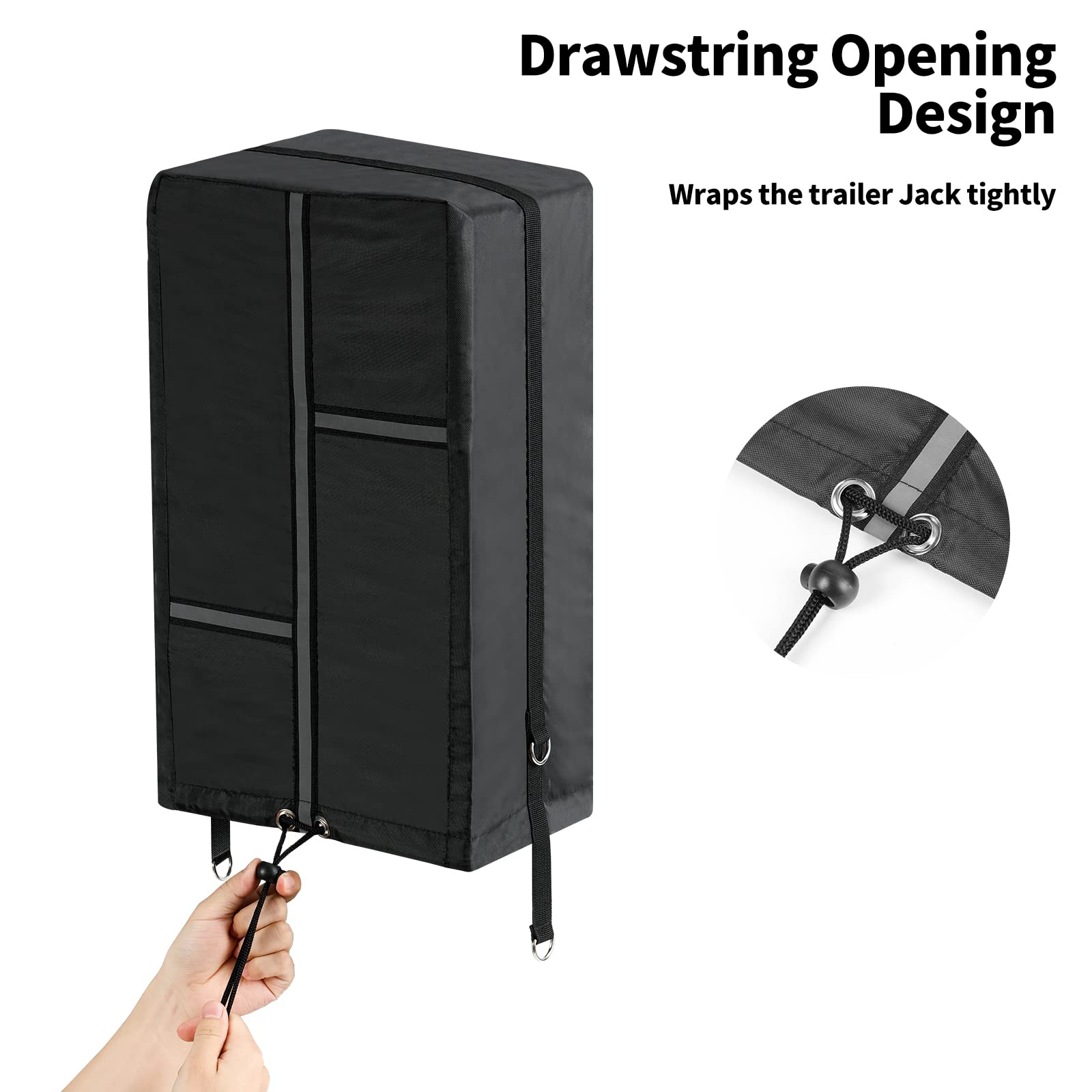 MoKo Tongue Jack Cover, Universal Trailer Jack Cover Waterproof Heavy Duty 600D Nylon Camper RV Jack Cover with Reflective Strips 9 x 18 Inches - Black