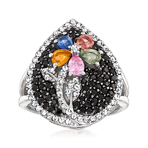 Ross-Simons 2.80 ct. t.w. Multi-Gemstone Flower Ring in Sterling Silver. Size 7