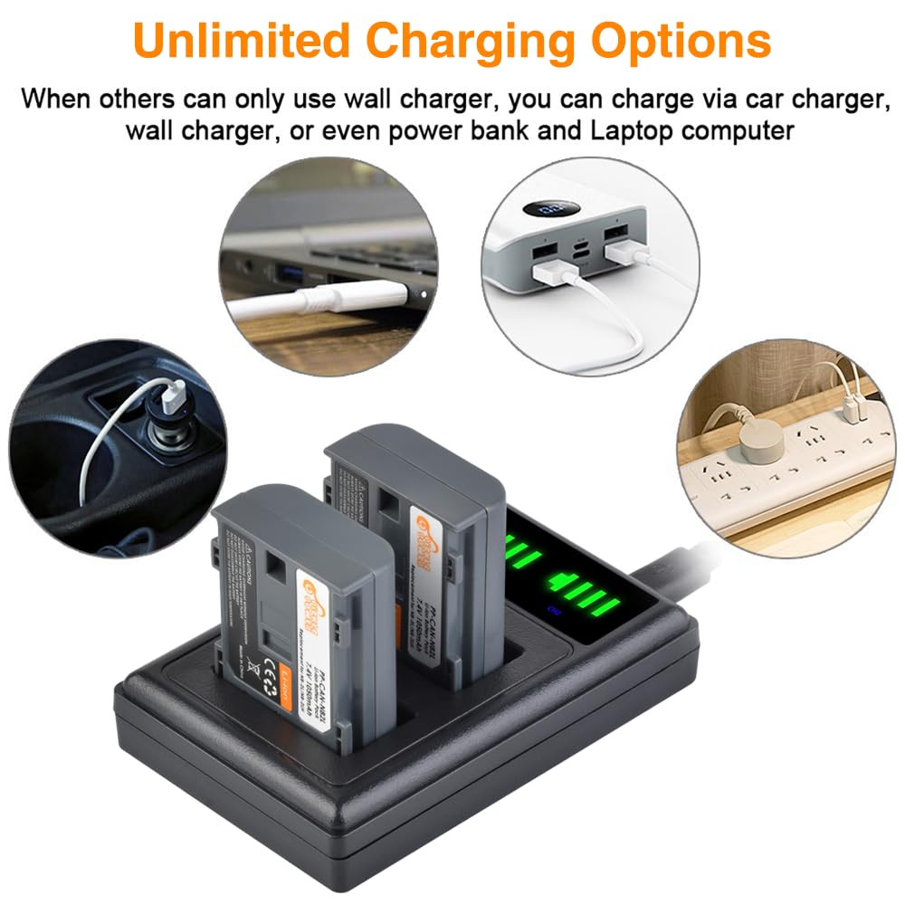 Pickle Power 2Pcs NB-2L NB-2LH Battery and LED Dua Charger for Digital Rebel XT XTi PowerShot G7 G9 S70 S80 S60 S50 S30 S40 S45 DC420 DC410 EOS 400D 350D VIXIA HF R10 Elura 40 50 60
