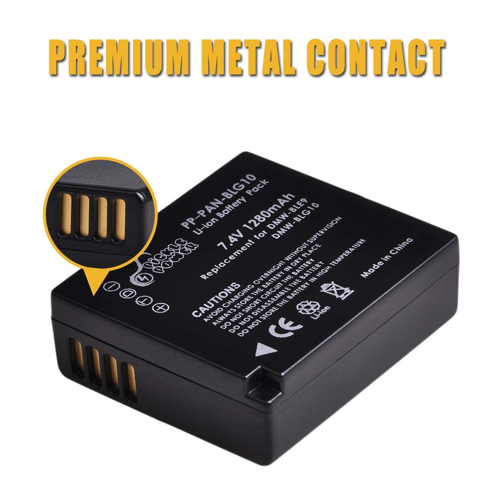 Pickle Power DMW-BLG10 DMW-BLG10PP DMW-BLE9 Battery and Charger for Panasonic Lumix DMC-GX7 DC-GX9 DMC-GX85 DMC-GF5 DMC-GF6 DMC-GF3 DC-ZS80 DMC-ZS60 DMC-LX100 DC-ZS200 DC-ZS70 DMC-GX80