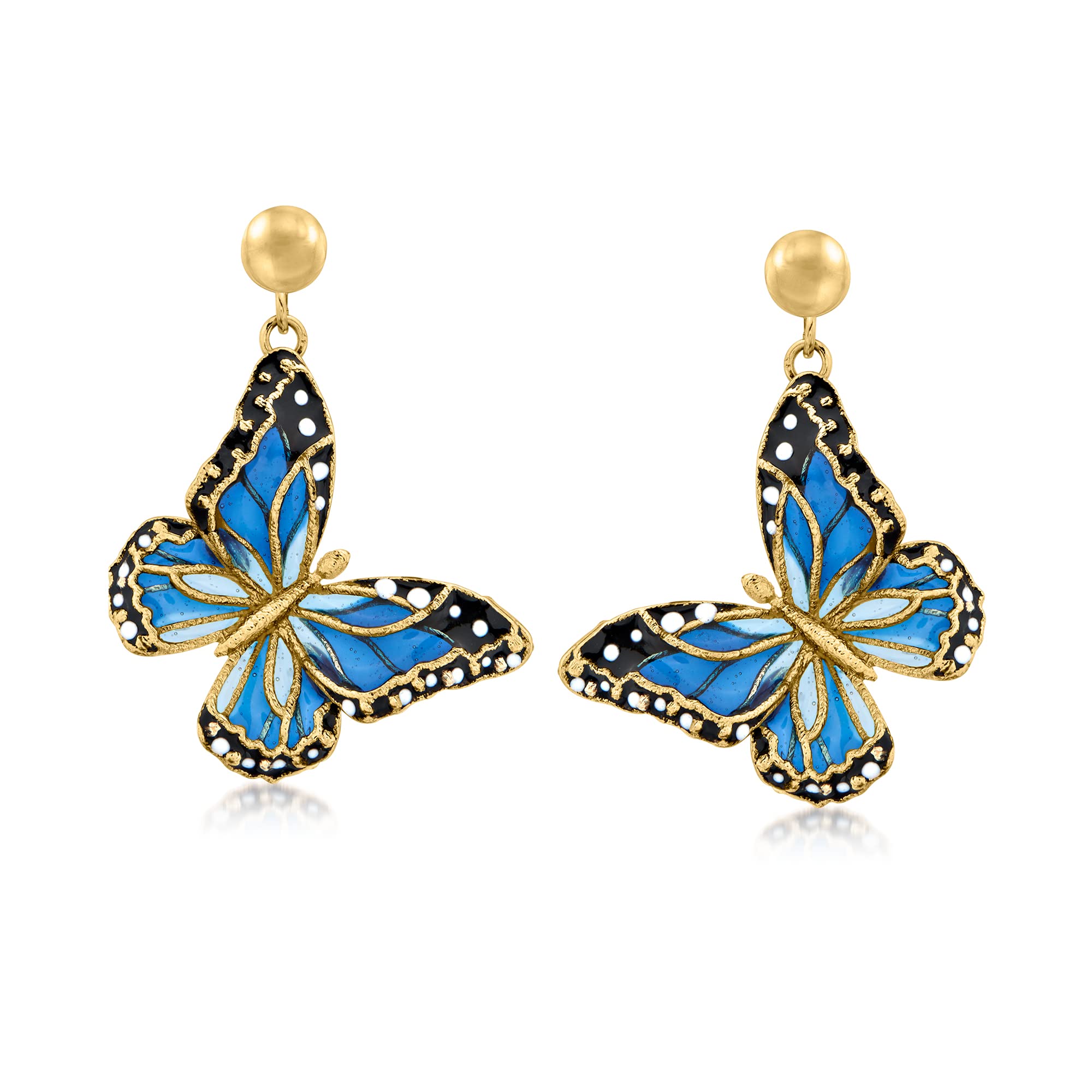 Ross-Simons Italian Multicolored Enamel Butterfly Drop Earrings in 14kt Yellow Gold