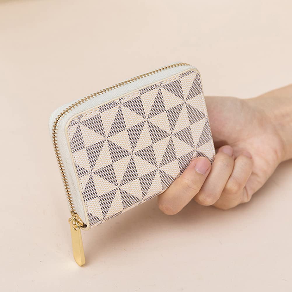 Veki Women's Credit Card Holder, RFID Leather Zipper Wallet, Small Zipper Card Case for Men and Women (White)