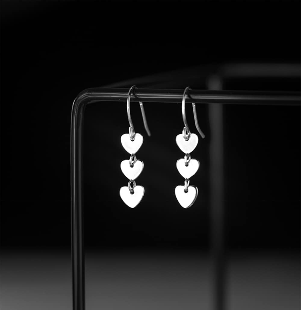Reffeer Solid 925 Sterling Silver Love Heart Drop Earrings for Women Teen Girls Sweet Heart Dangle Earrings Hook Earrings (A-Silver)
