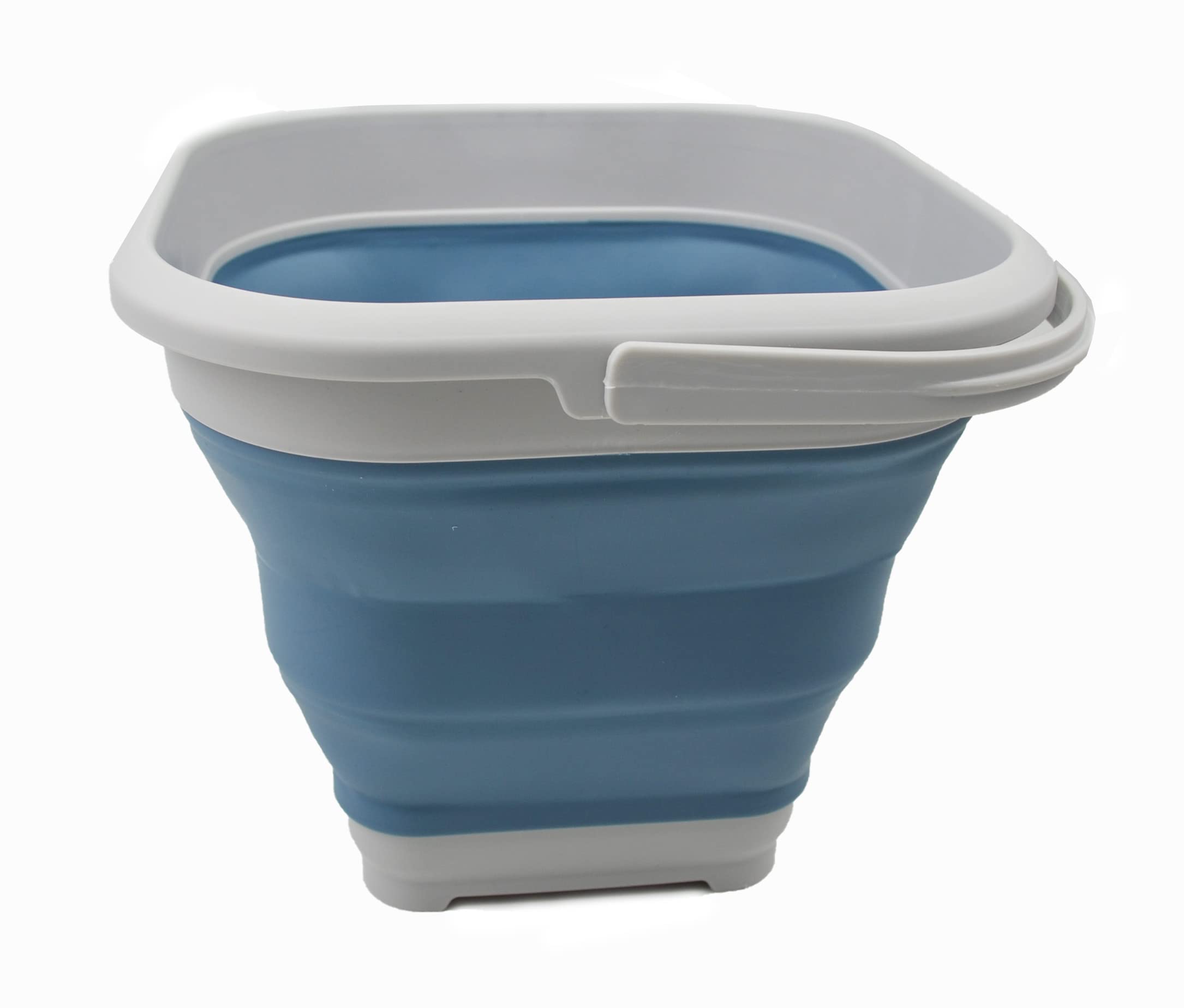 SAMMART 5.5L (1.4 Gallon) Collapsible Square Handy Bucket/Foldable SquareWater Pail/Portable Tub with Handle. (Grey/Steel Blue, 1)
