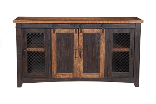 Martin Svensson Home Santa Fe 70" Solid Wood TV Stand, Antique Black and Aged Distressed Pine