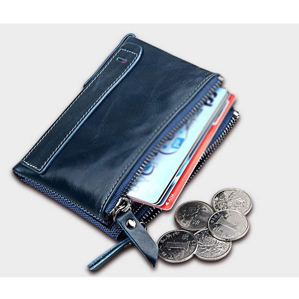 TKFDC Mens Genuine Leather Zipper Wallet, Blocking Vintage Bifold Zip Around Credit Card Holder