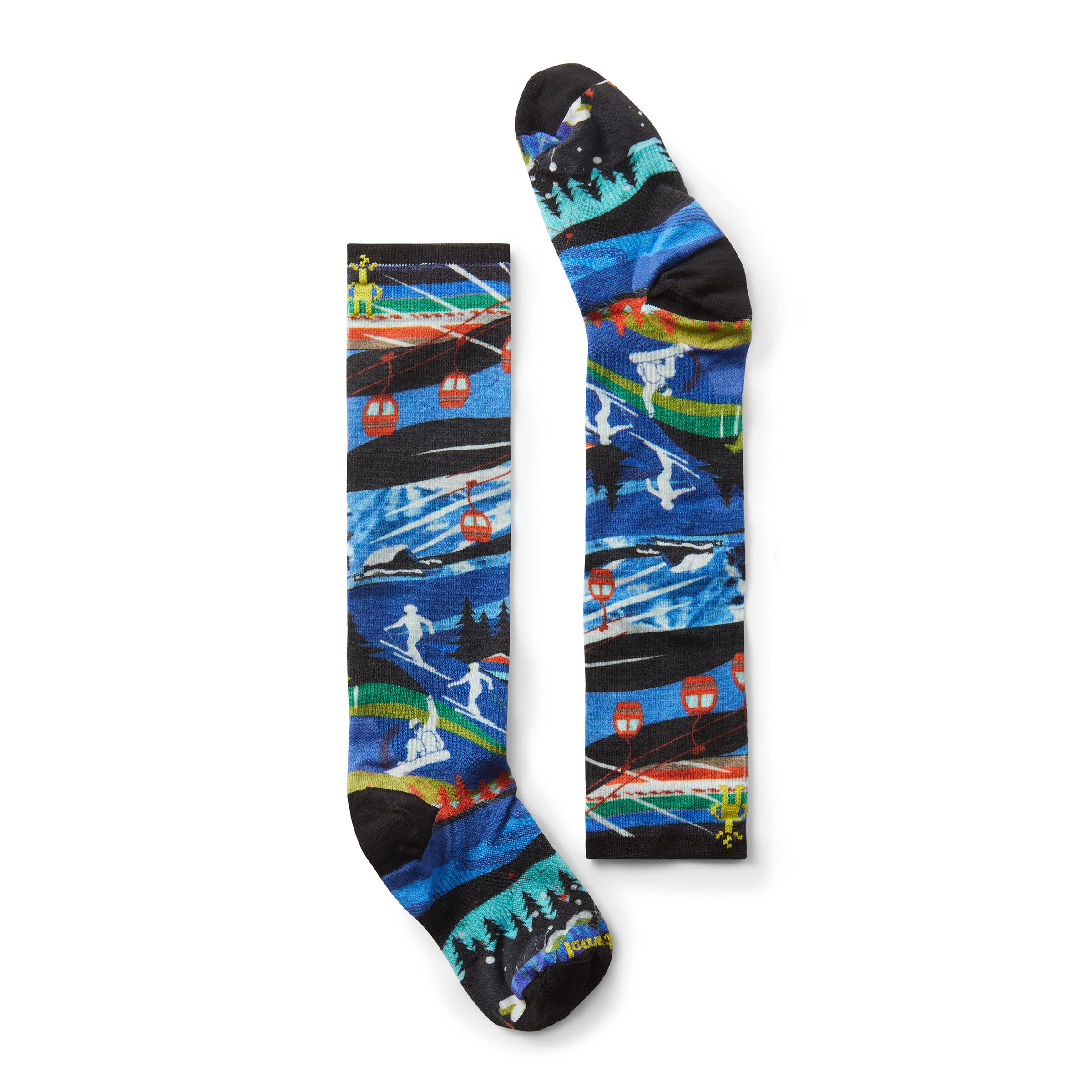 Smartwool Junior Ski Skication Print Zero Cushion Merino Wool Over The Calf Socks, Neptune Blue, Large