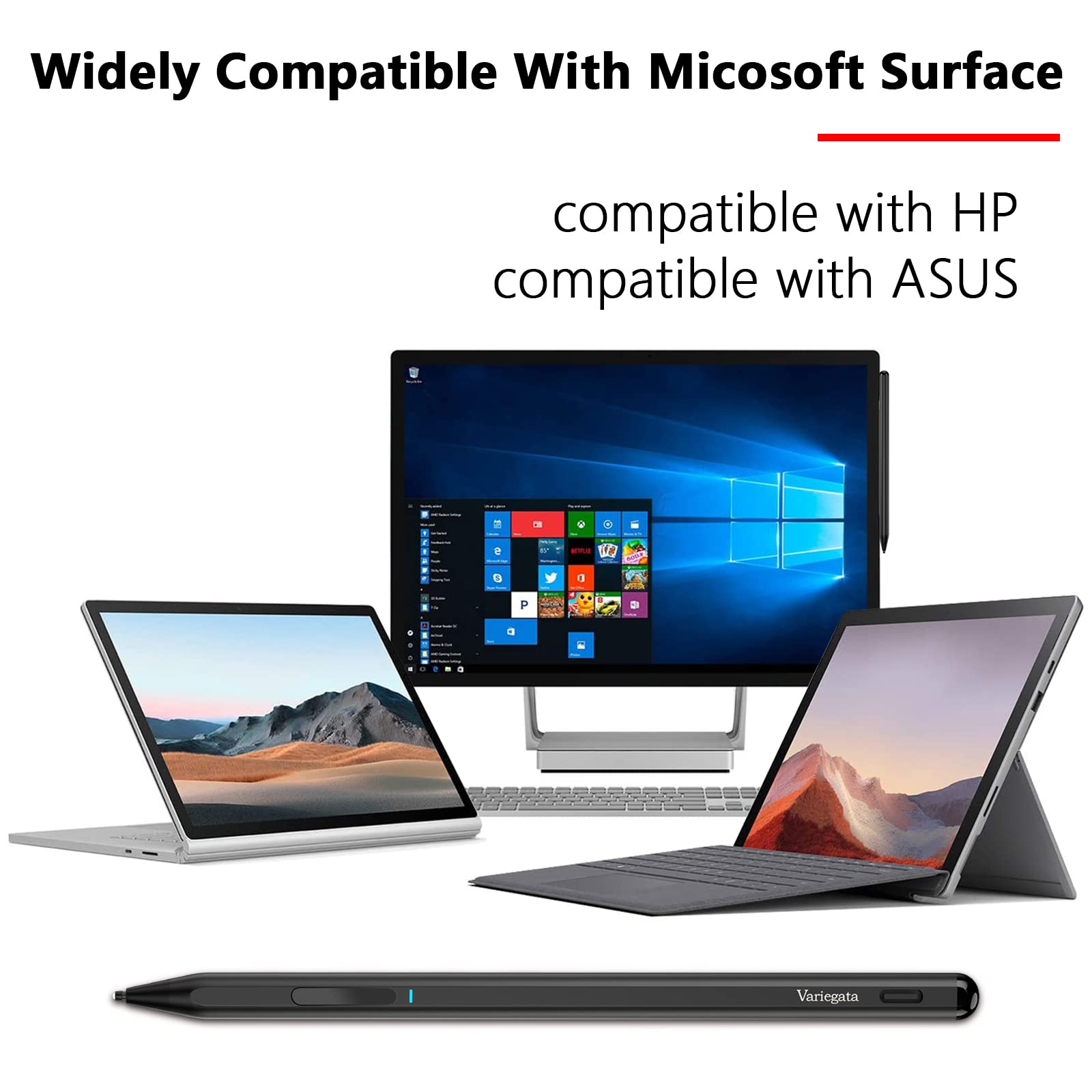 Stylus Pen for Surface, 4096 Pressure Sensitivity, Palm Rejection, Tilt, Official Authorized, Surface Pen Compatible with Microsoft Surface Pro X/8/7/6/5/4/3/Surface 3/go 2/go 3/Laptop Pen/HP/ASUS