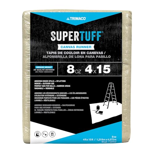 Trimaco 58908 SuperTuff 8 oz Premium Contractor Grade Heavyweight Canvas Drop Cloth, 4-feet x 15-feet