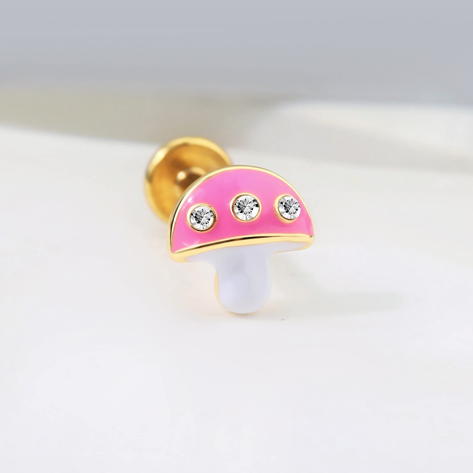 OUFER 16G Lip Ring Studs, 316L Stainless Steel Mushroom Internally Threaded Labret Piercing Jewelry, Paved CZ Lip Rings Helix Tragus Stud Cartilage Earring