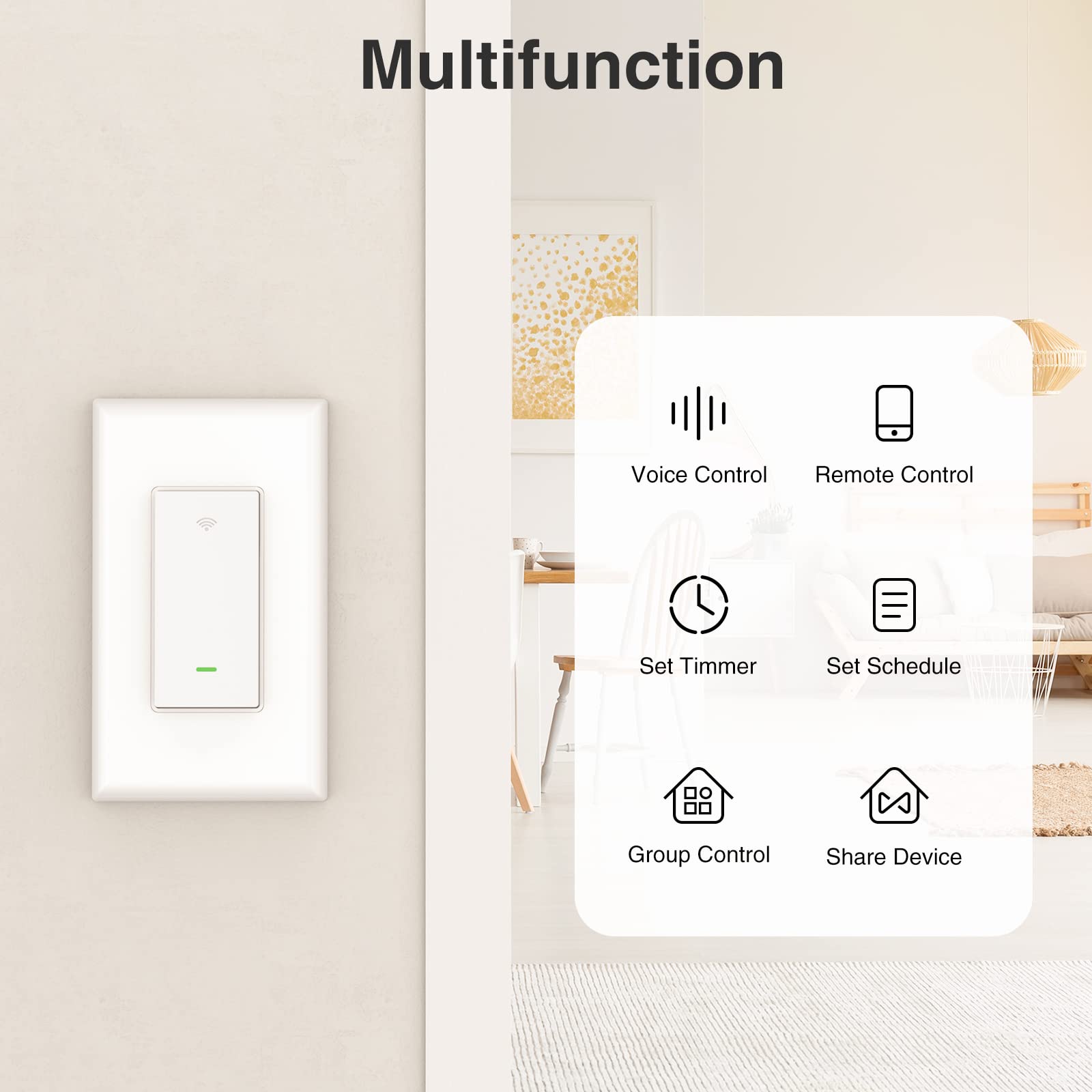 OHMAX Smart Light Switch, 3 Way 2.4GHz Wi-Fi Smart Switch Compatible with Alexa and Google Home, Single Pole Wall Switch for Lights, Neutral Wire Required, No Hub Required (2 Pack)