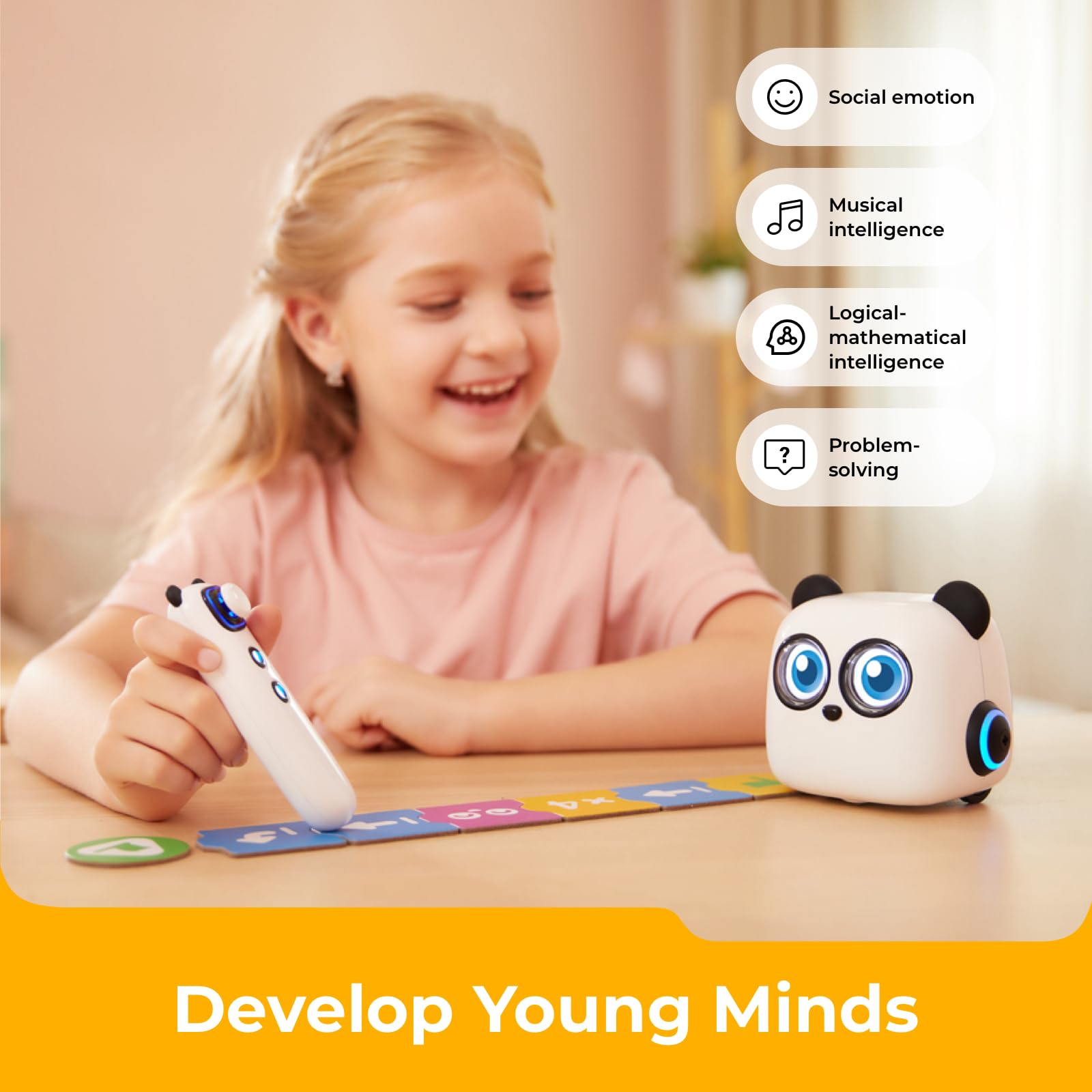 Makeblock mTiny Robot Toys for Kids 3-5 Years Old, Remote Control Interactive Emo Robot, Screen-Free Coding Robot for Kids with Programming Card, Gift for Boys and Girls Age 3+