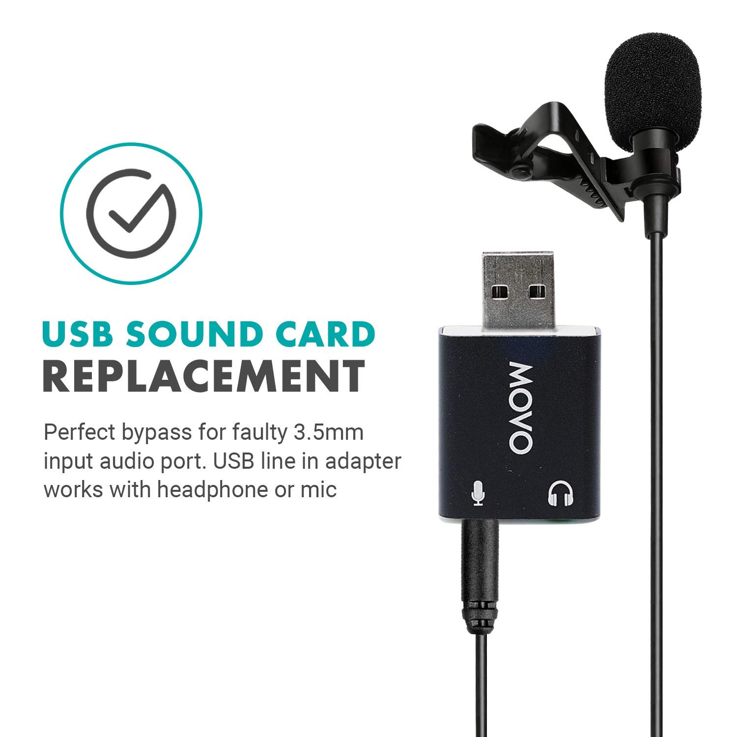 Movo USB-AC 3.5mm TRS Microphone to USB 2.0 Stereo Audio External Sound Card Adapter for PC and Mac. USB Sound Card Adapter for Computer or Laptop Convert USB Input to 3.5mm TRS Headphone or Mic Jack