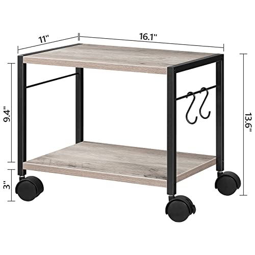MAHANCRIS Under Desk Printer Stand, 2-Tier Printer Cart with Storage, Rolling Printer Table on Wheels and 2 Hooks, Printer Holder for Desk Shelf Organizer for Home Office, Greige PTHG2001Z