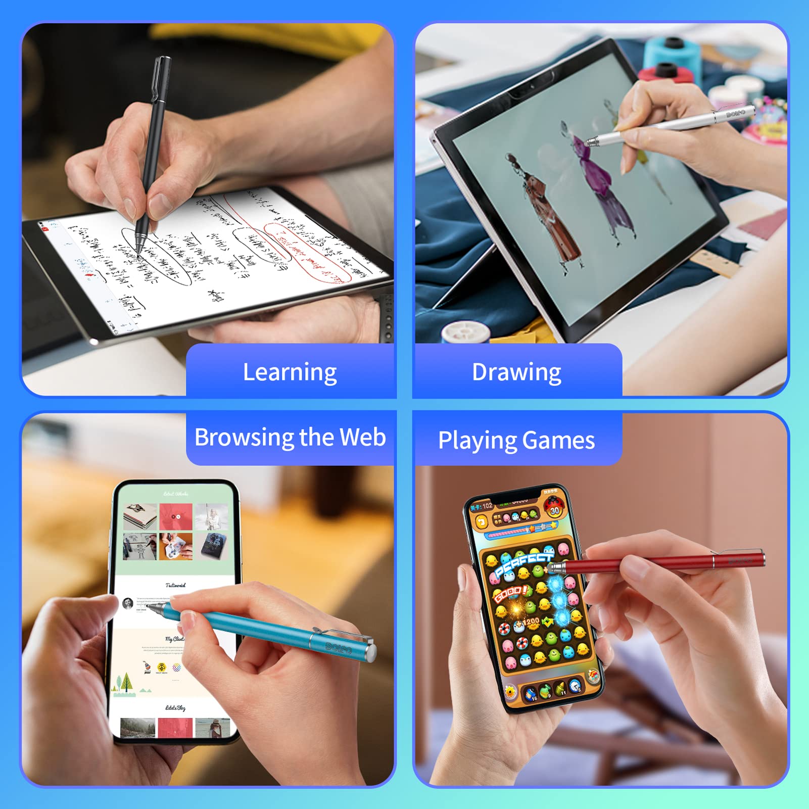 Stylus Pen for iPad (4 Pcs), Universal 2 in 1 Stylus Pens for Touch Screens iPad Pencil Compatible with Apple/iPhone/iPad/Pro/Air/Android/Tablet All Capacitive Touch Screens