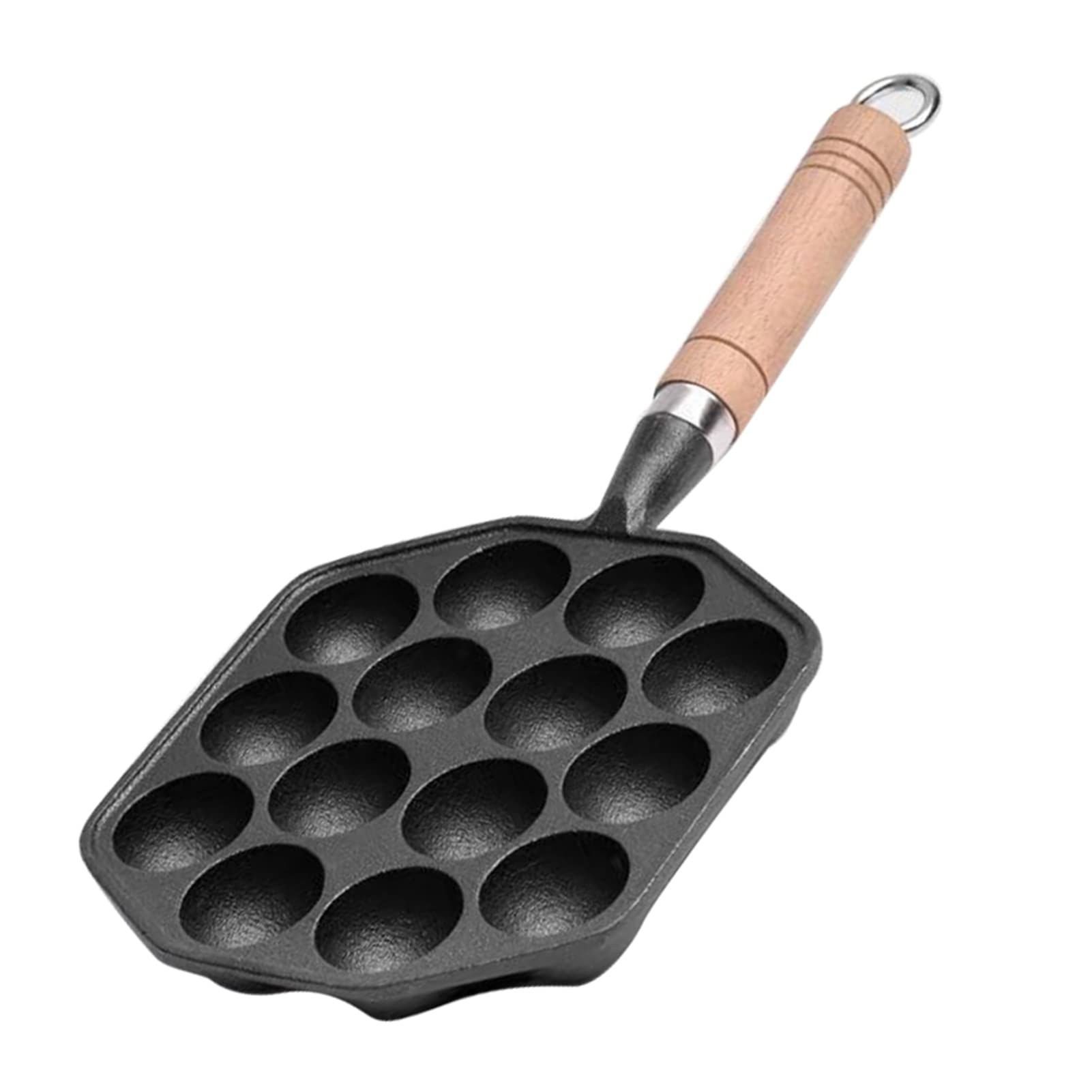 Yunir Takoyaki Pan, 14 Holes Cast Nonstick Iron Japanese Grill Pan with Detachable Handle, Anti Scalding, Octopus Meat Balls Maker, Easy to Use and Store