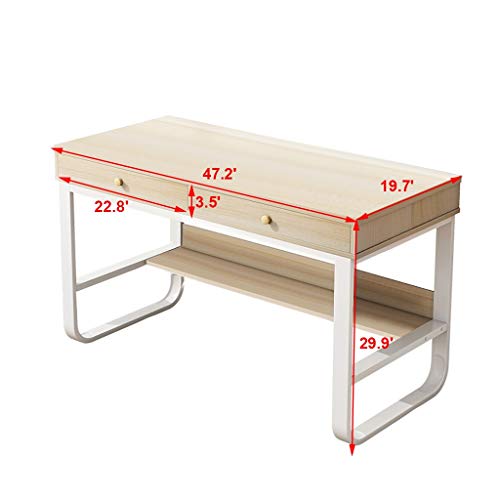 Multi-Layer Storage Frame Computer Desk Pullout Keyboard Tray Desk with Drawers and Bookshelf Home Desk Student Writing Laptop Desk Office Desk White/Black/Yellow (White)